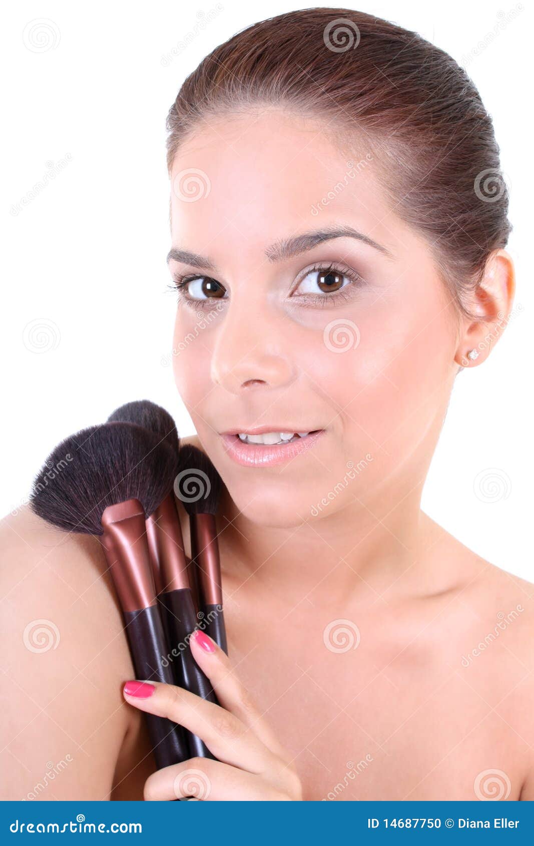 Woman with make up brush stock photo. Image of eyes, female - 14687750