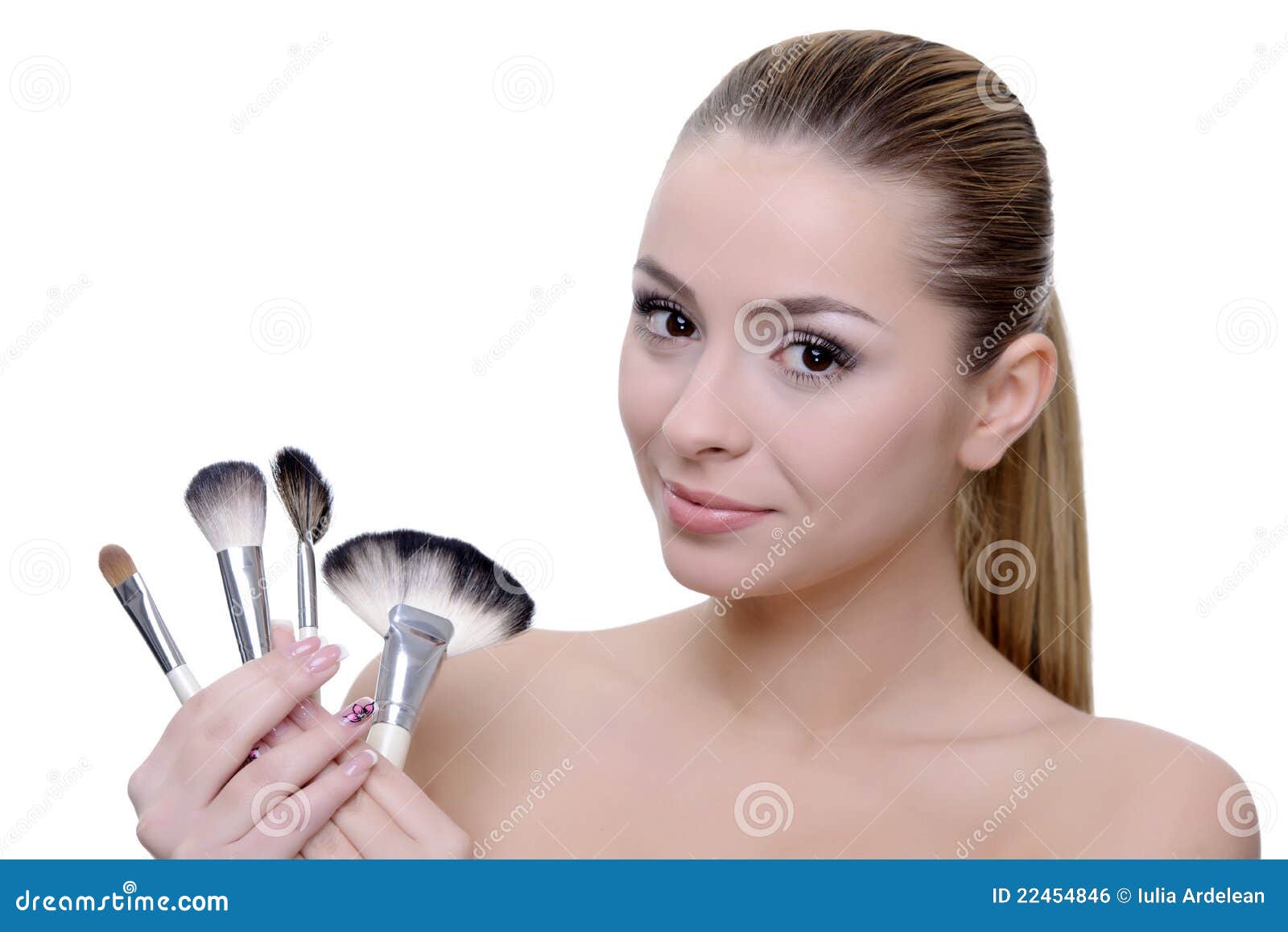 Woman with make-up brushes stock photo. Image of holding - 22454846