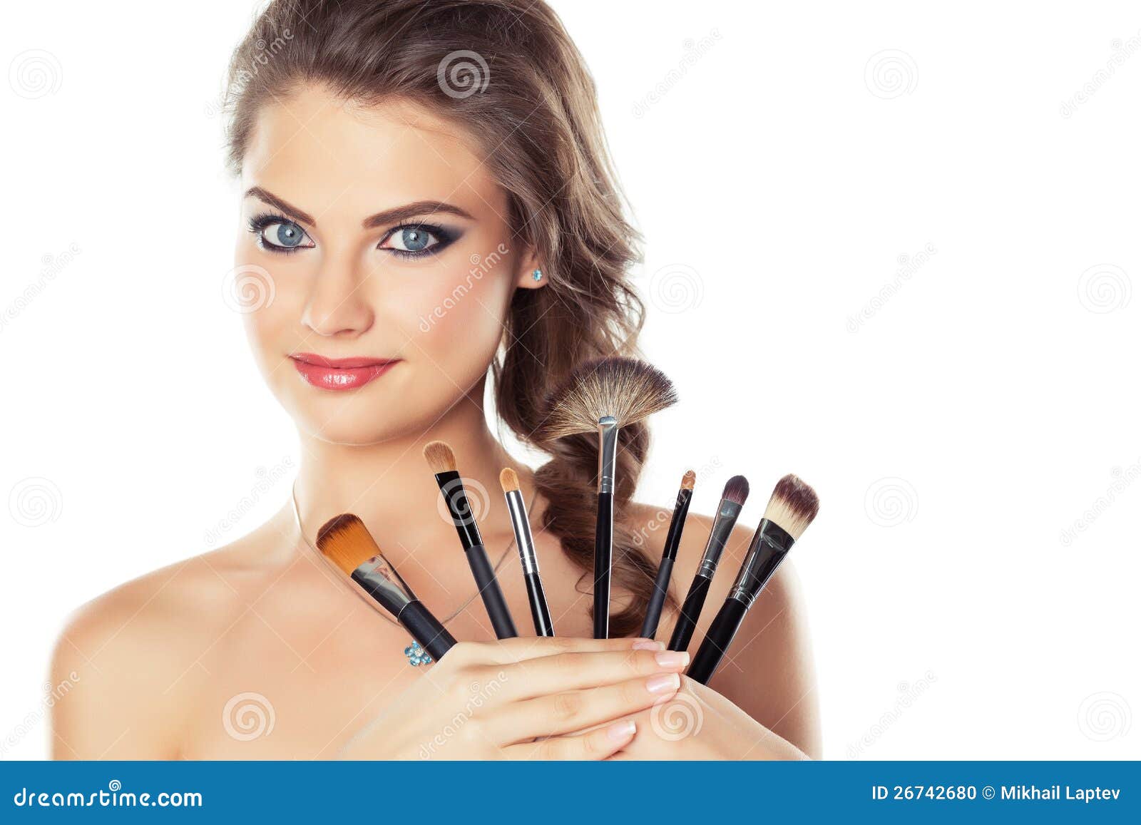Woman with make-up brushes stock photo. Image of eyes - 26742680
