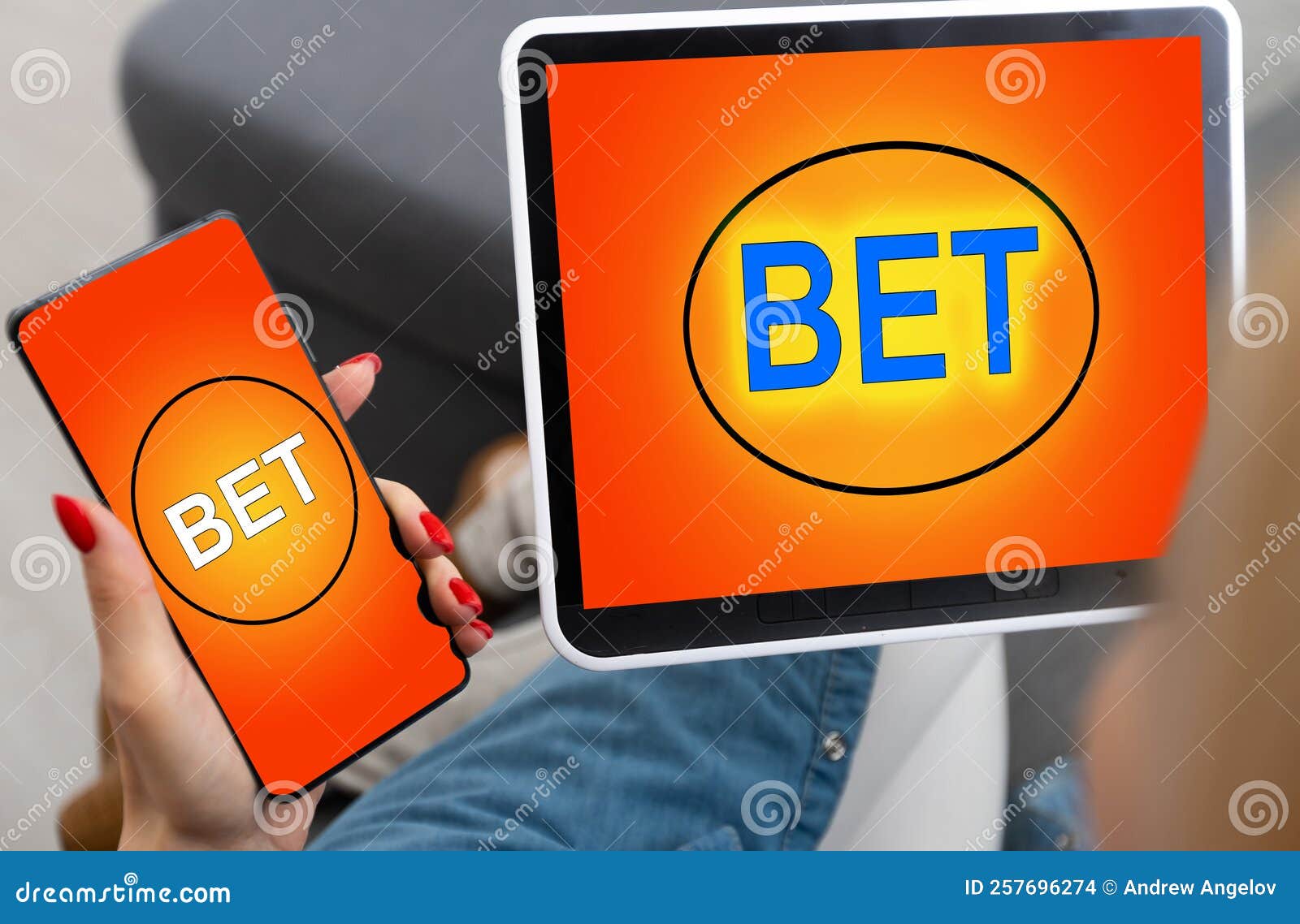 A Woman Makes Bets on a Tablet Stock Photo - Image of business ...
