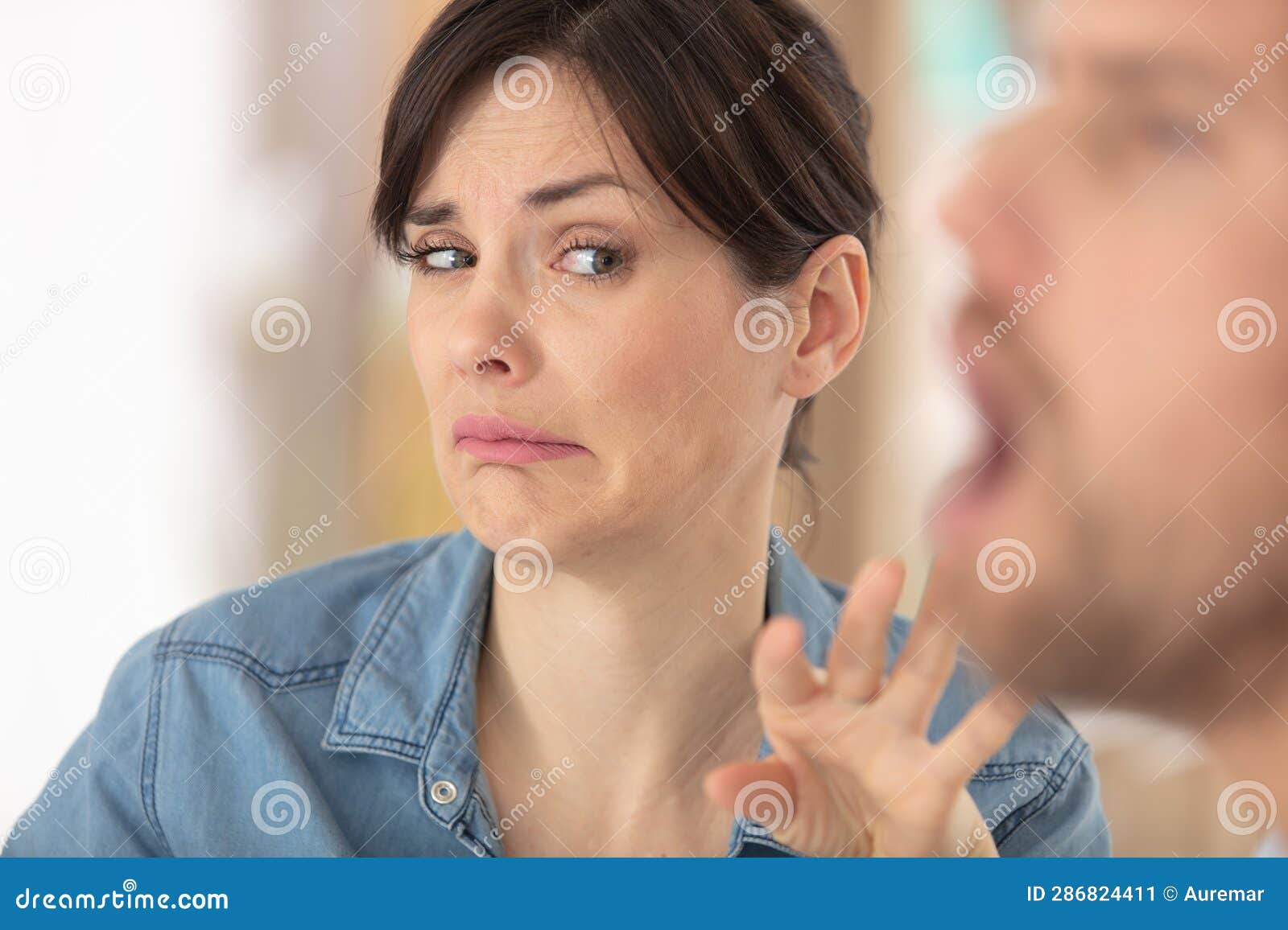 Woman Makes Disgusted Expression beside Man with Open Mouth Stock Image ...