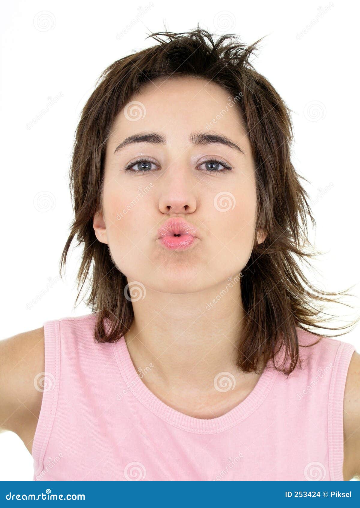 Woman Makes a Kissing Motion Stock Photo - Image of isolated, face: 253424