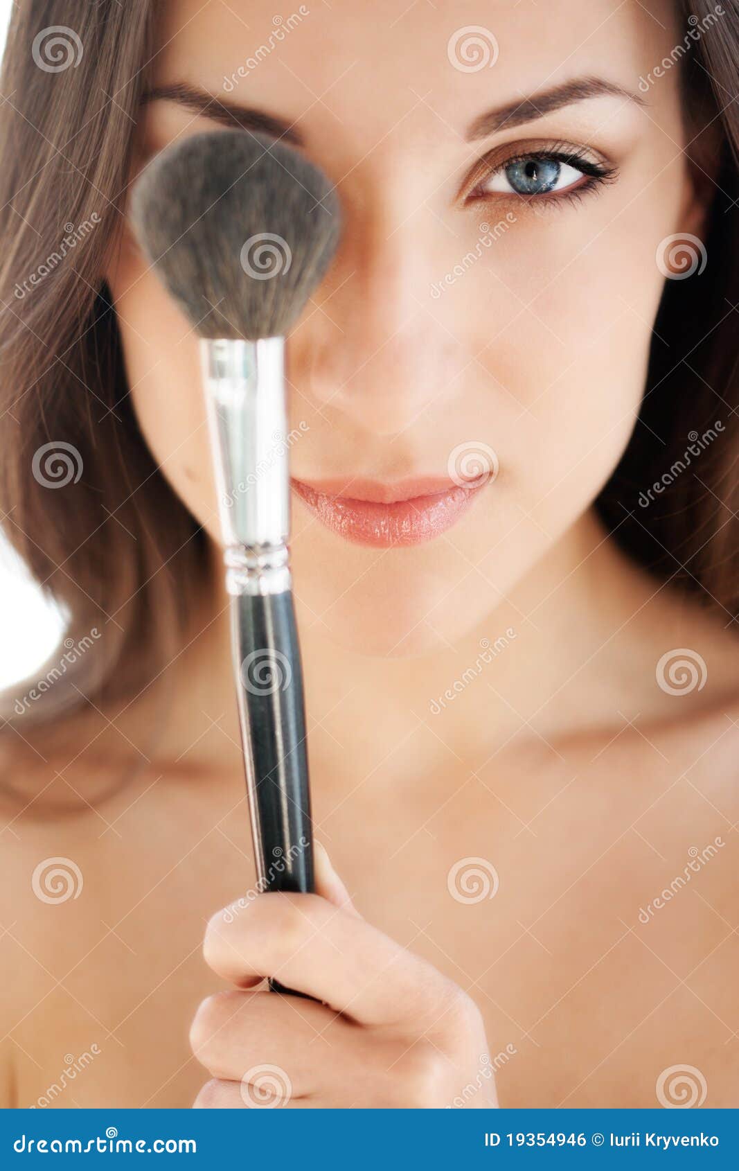 Woman with makeup brush stock photo. Image of glamour - 19354946