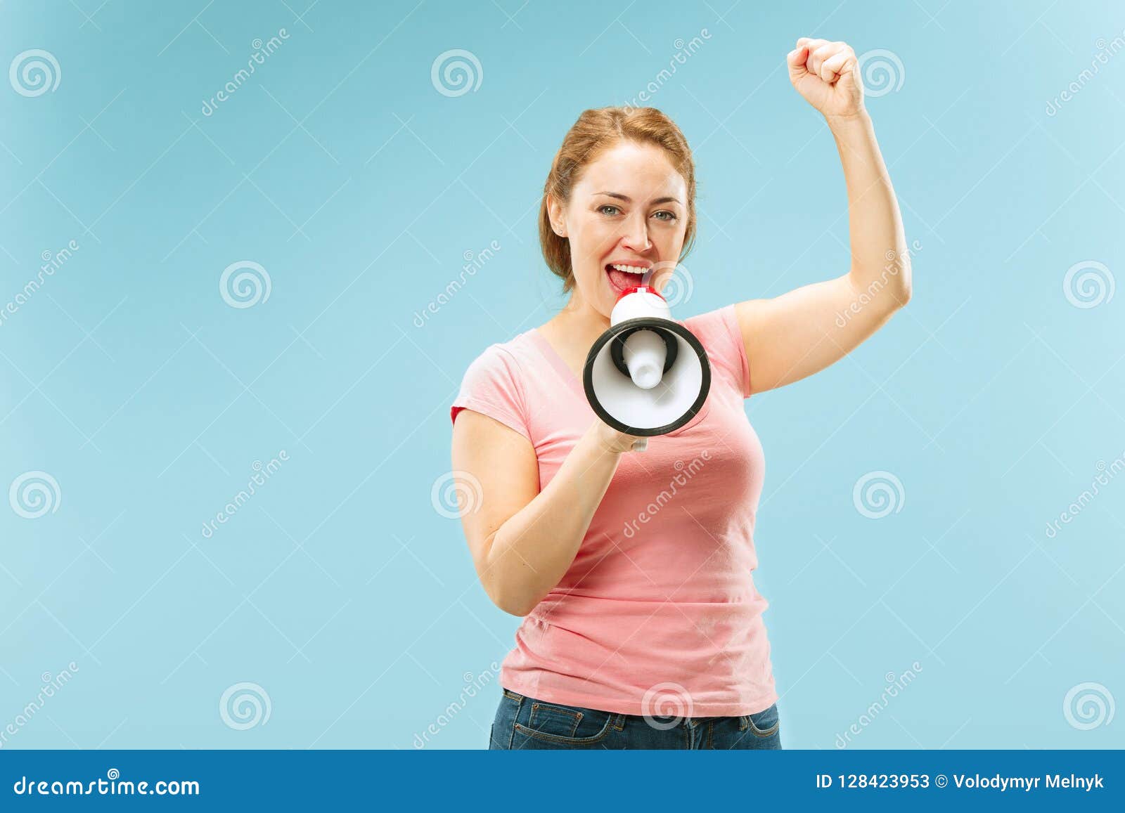 Woman Making Announcement with Megaphone Stock Image - Image of ...