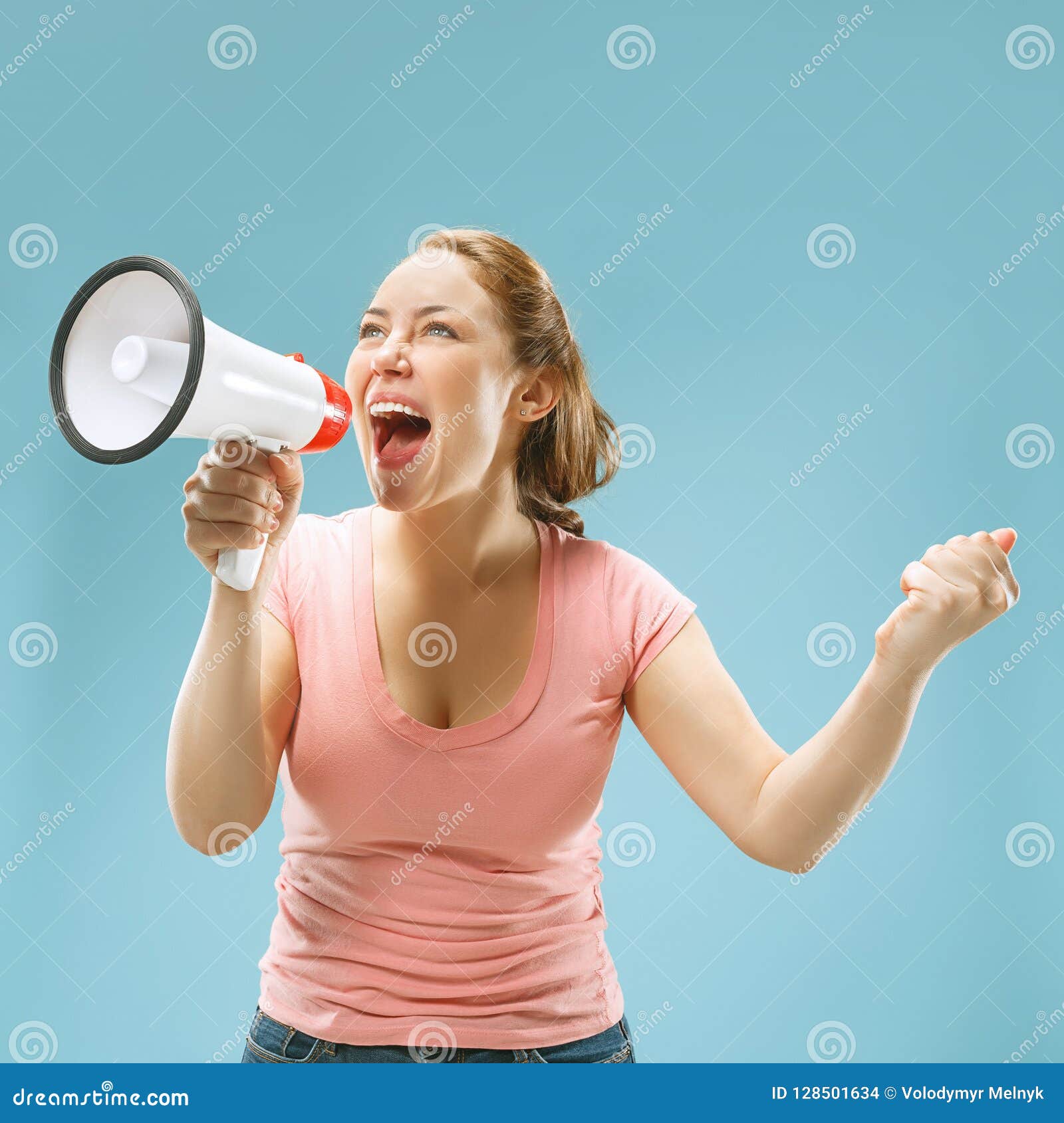 Woman Making Announcement with Megaphone Stock Photo - Image of ...