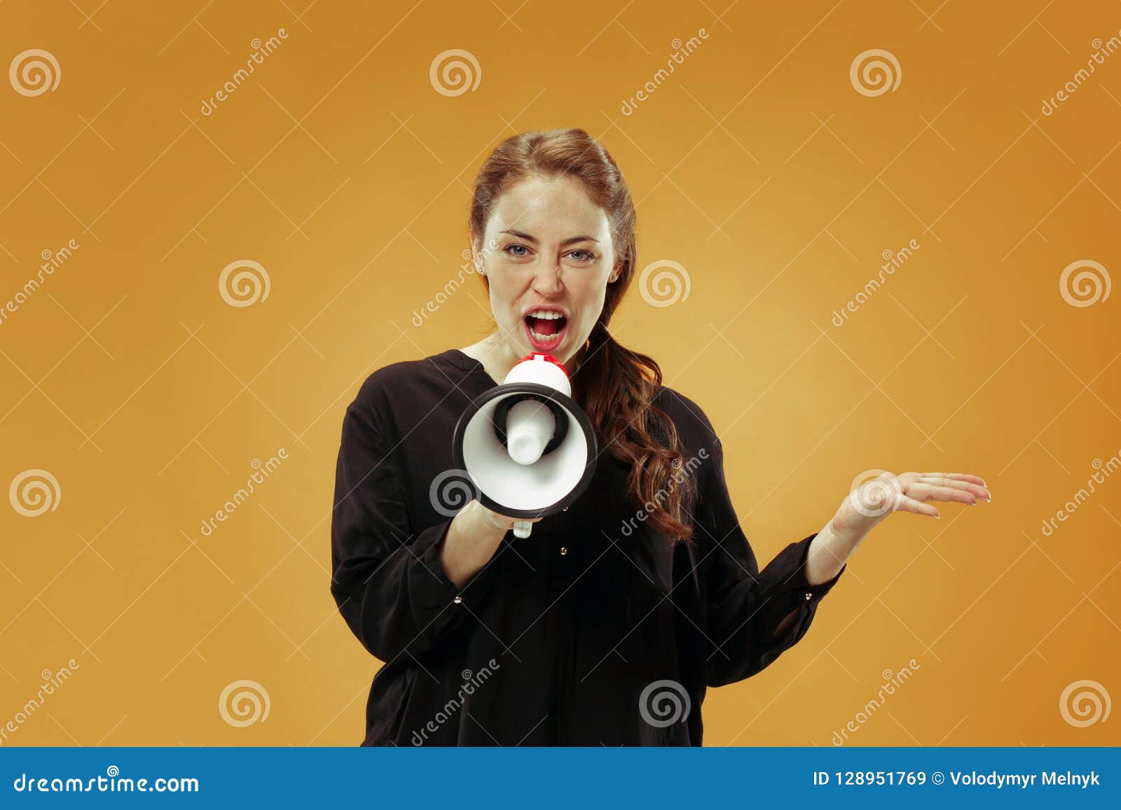 Woman Making Announcement with Megaphone Stock Image - Image of news ...
