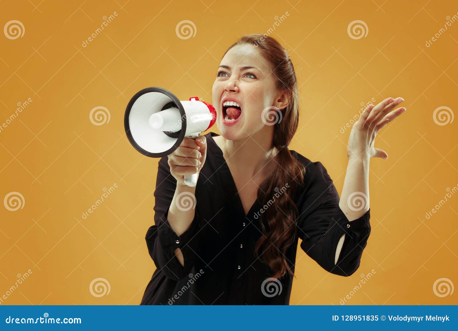 Woman Making Announcement with Megaphone Stock Image - Image of casual ...