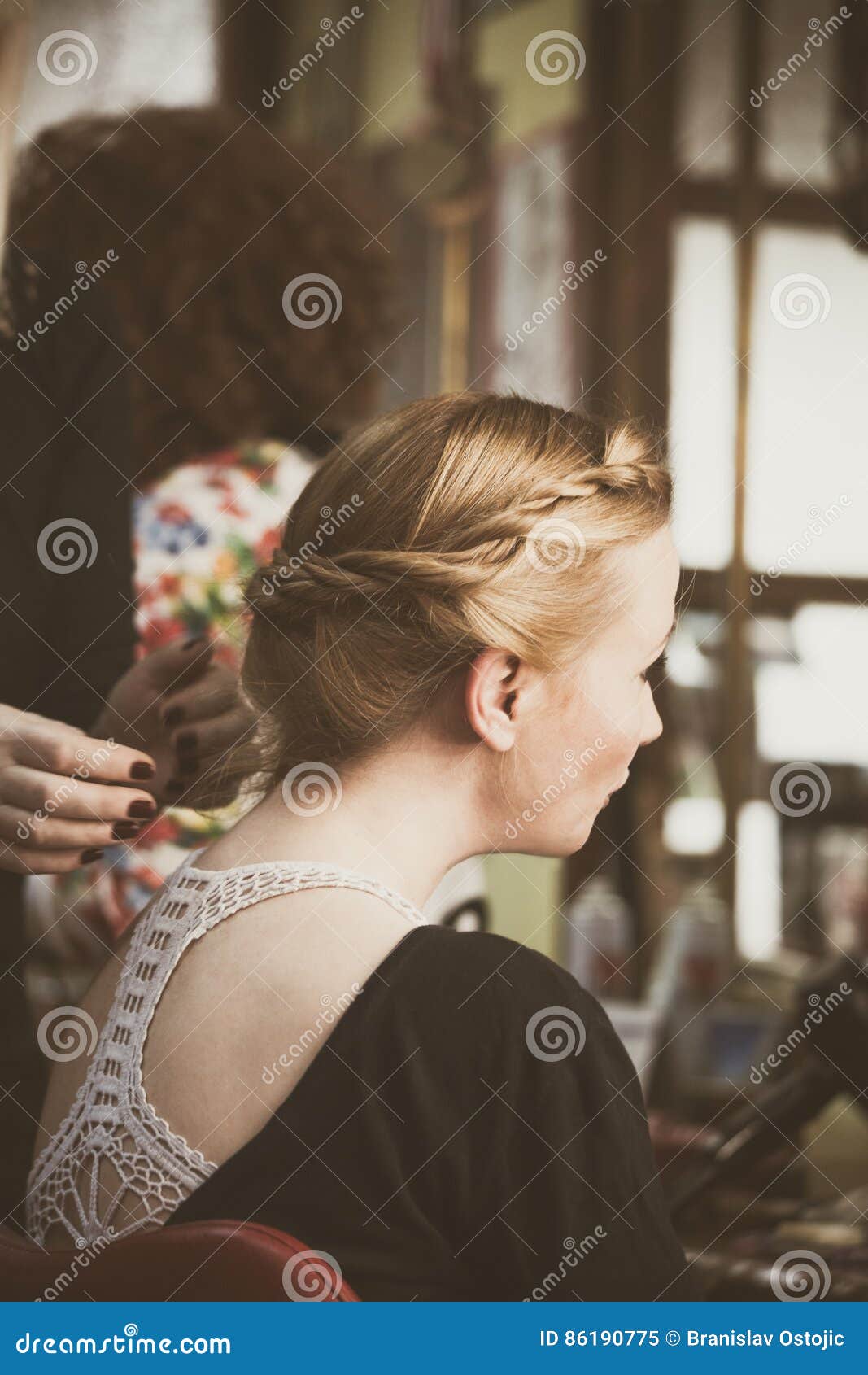 Woman Making Braids at Hair Studio Stock Image - Image of hands, hairdo ...