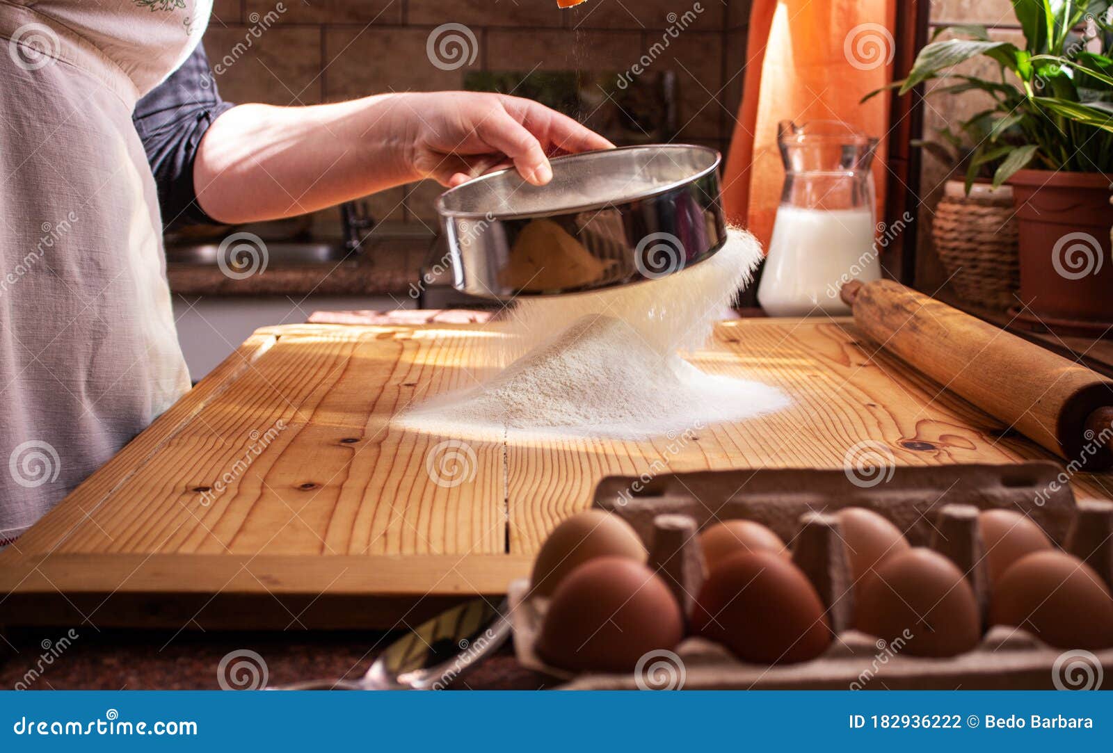 Woman Making Bread in Her Kitchen Stock Photo - Image of home, person ...