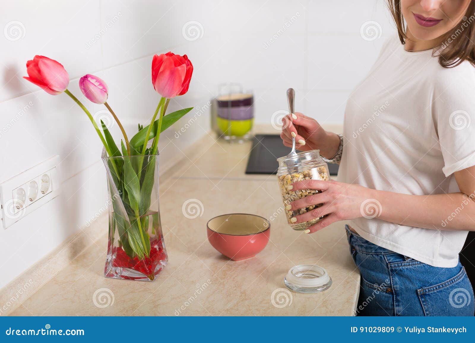 Woman making breakfast stock image. Image of holding - 91029809