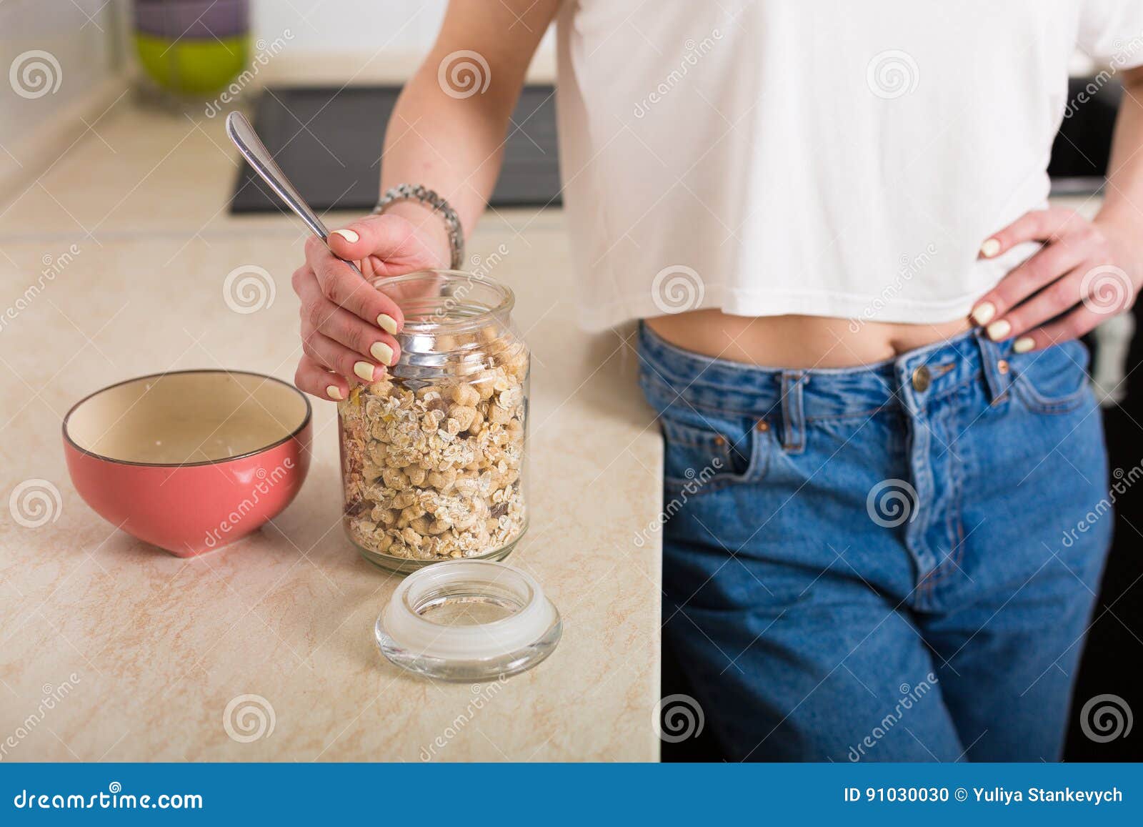Woman making breakfast stock photo. Image of kitchen - 91030030
