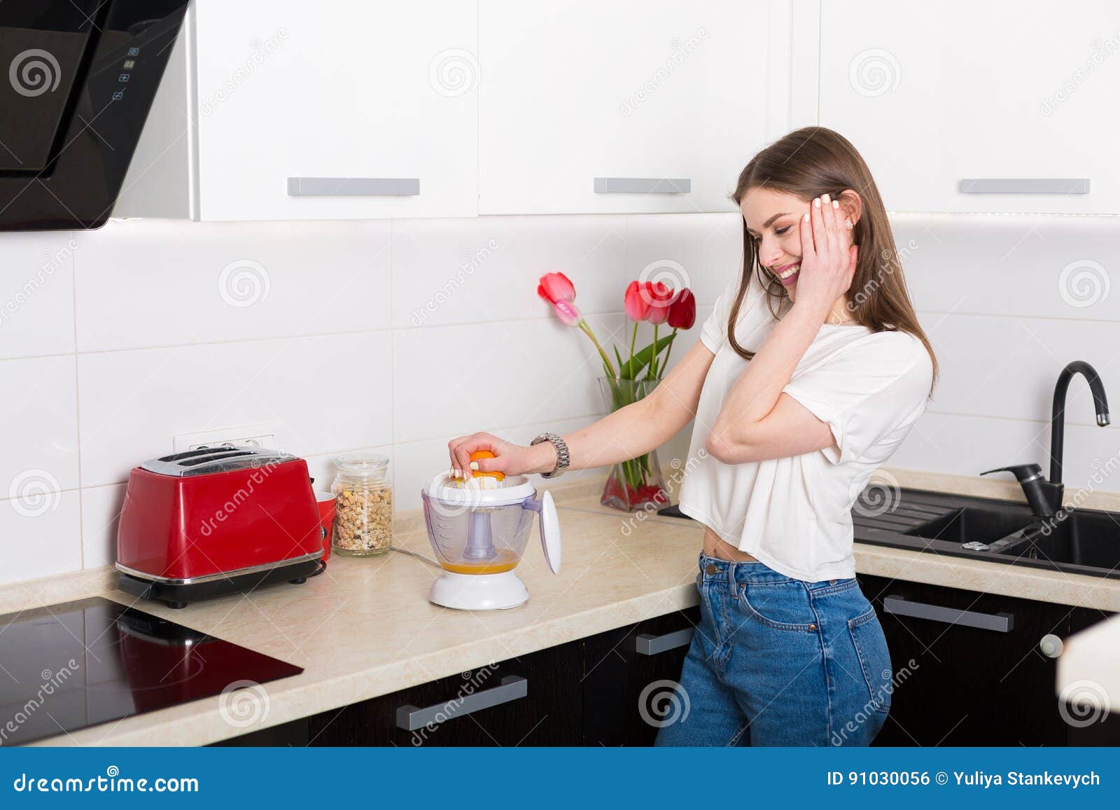 Woman making breakfast stock photo. Image of breakfast - 91030056