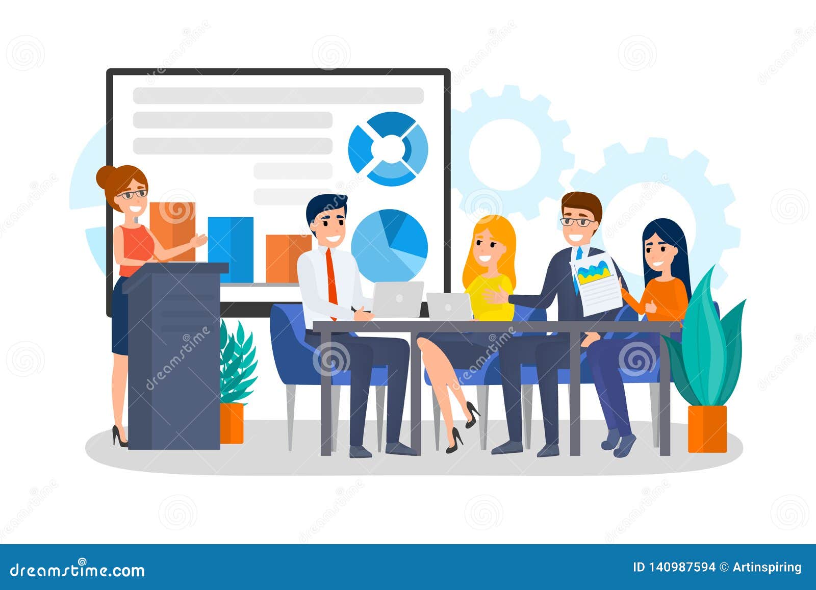 Woman Making Business Presentation in Front of Group of People Stock ...