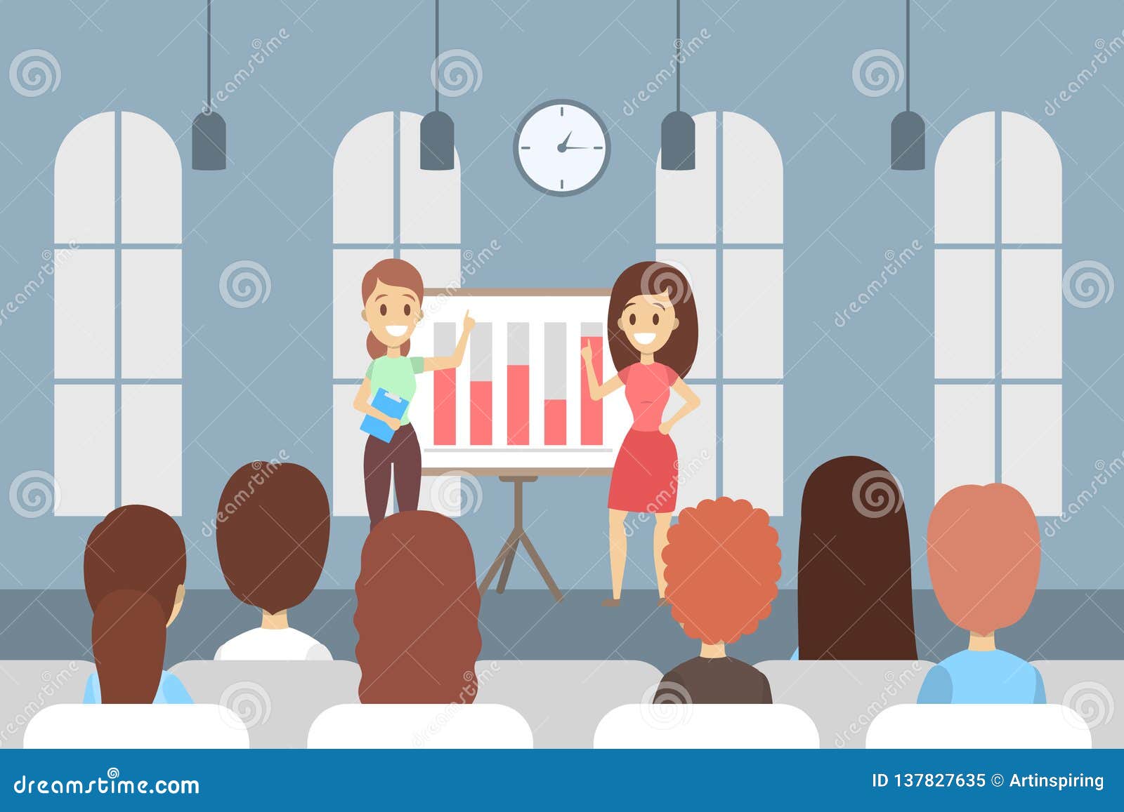 Woman Making Business Presentation in Front of Group Stock Vector ...