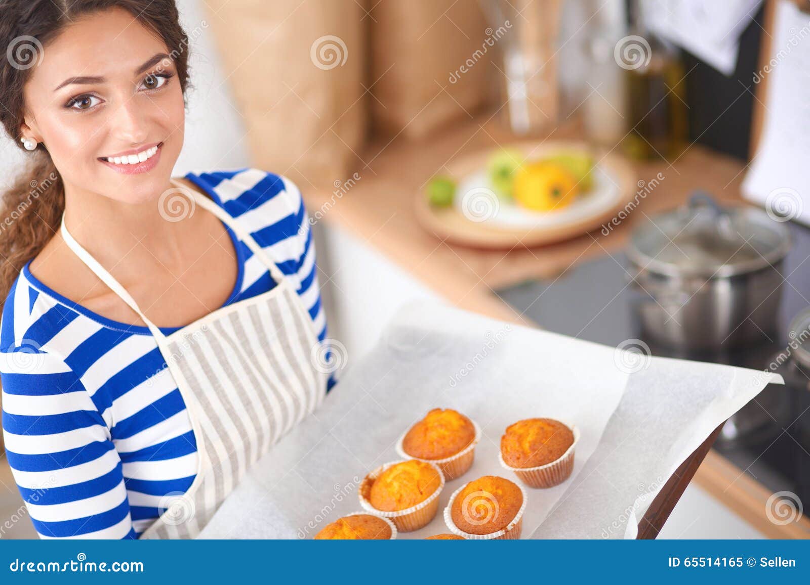 Woman is Making Cakes in the Kitchen Stock Image - Image of happy ...