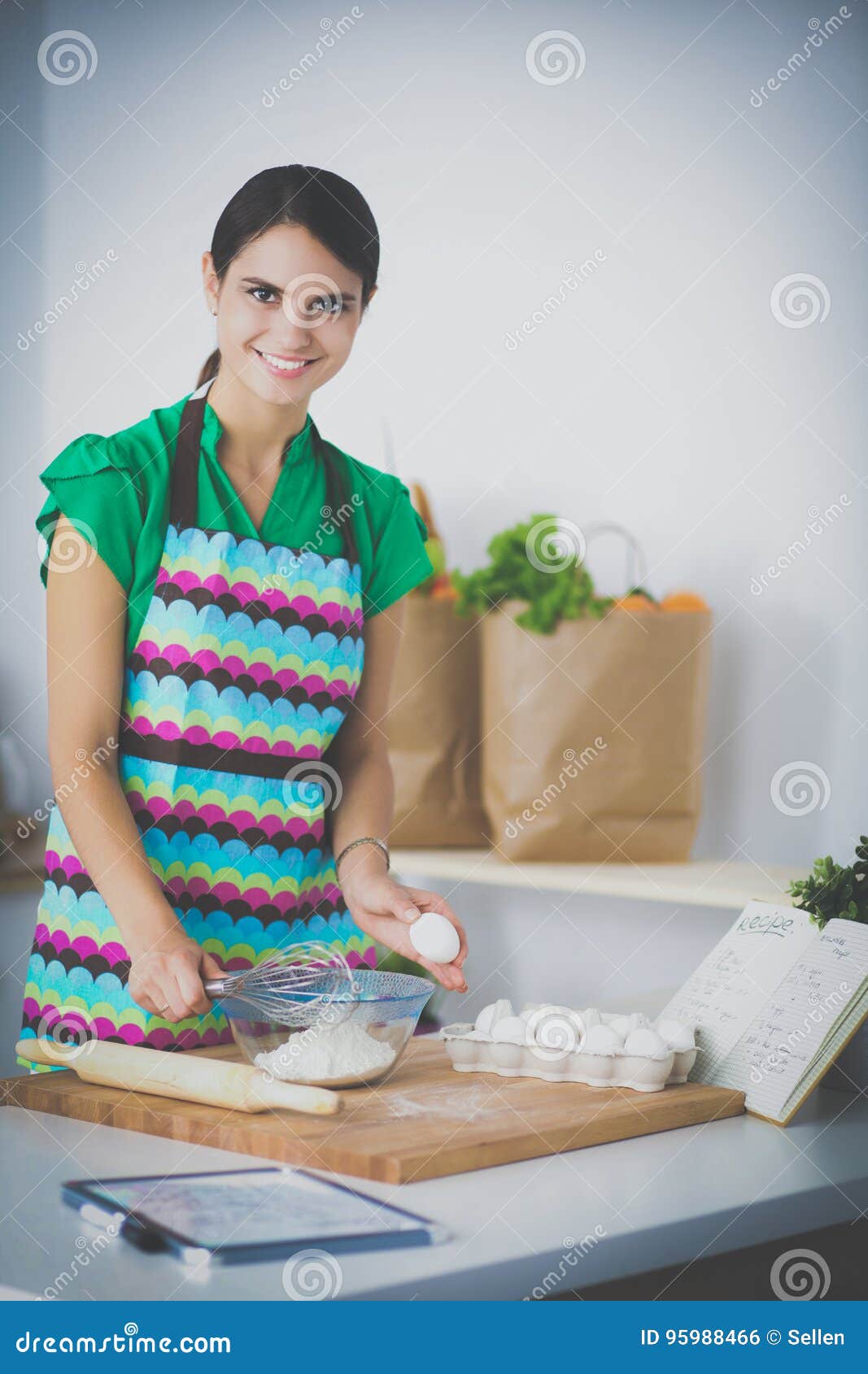 Woman is Making Cakes in the Kitchen Stock Photo - Image of cream ...