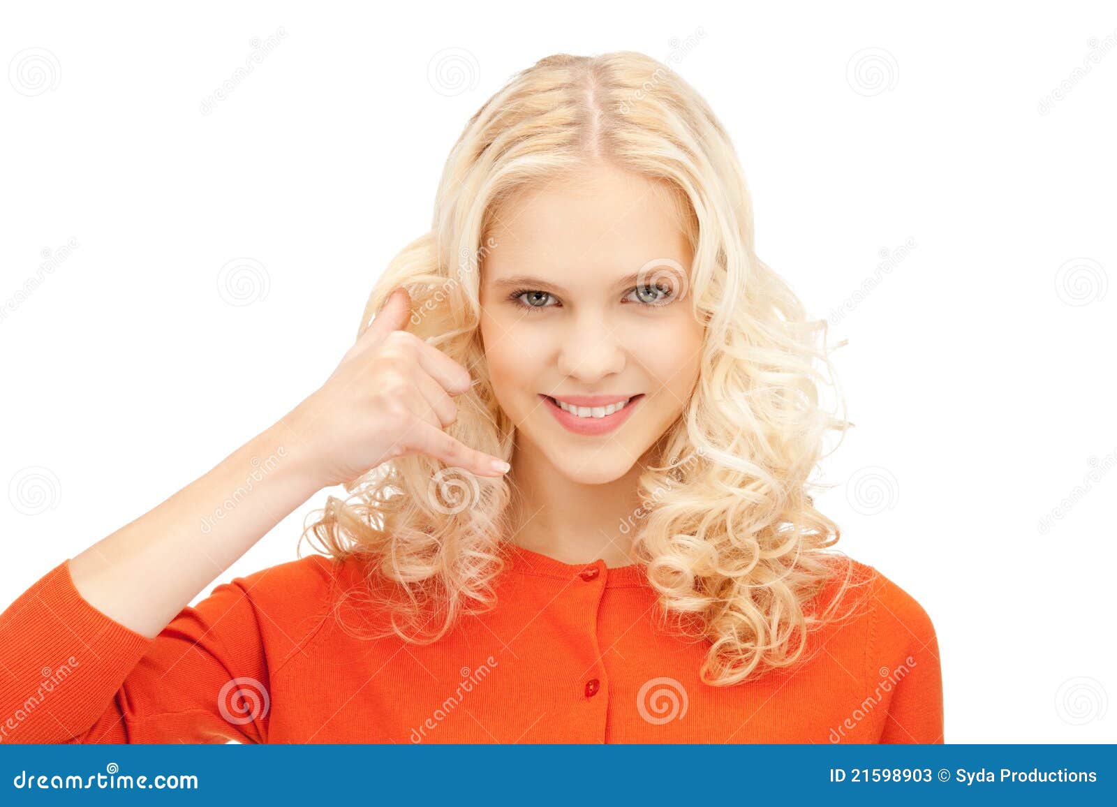 Woman Making a Call Me Gesture Stock Image - Image of attractive, kind ...