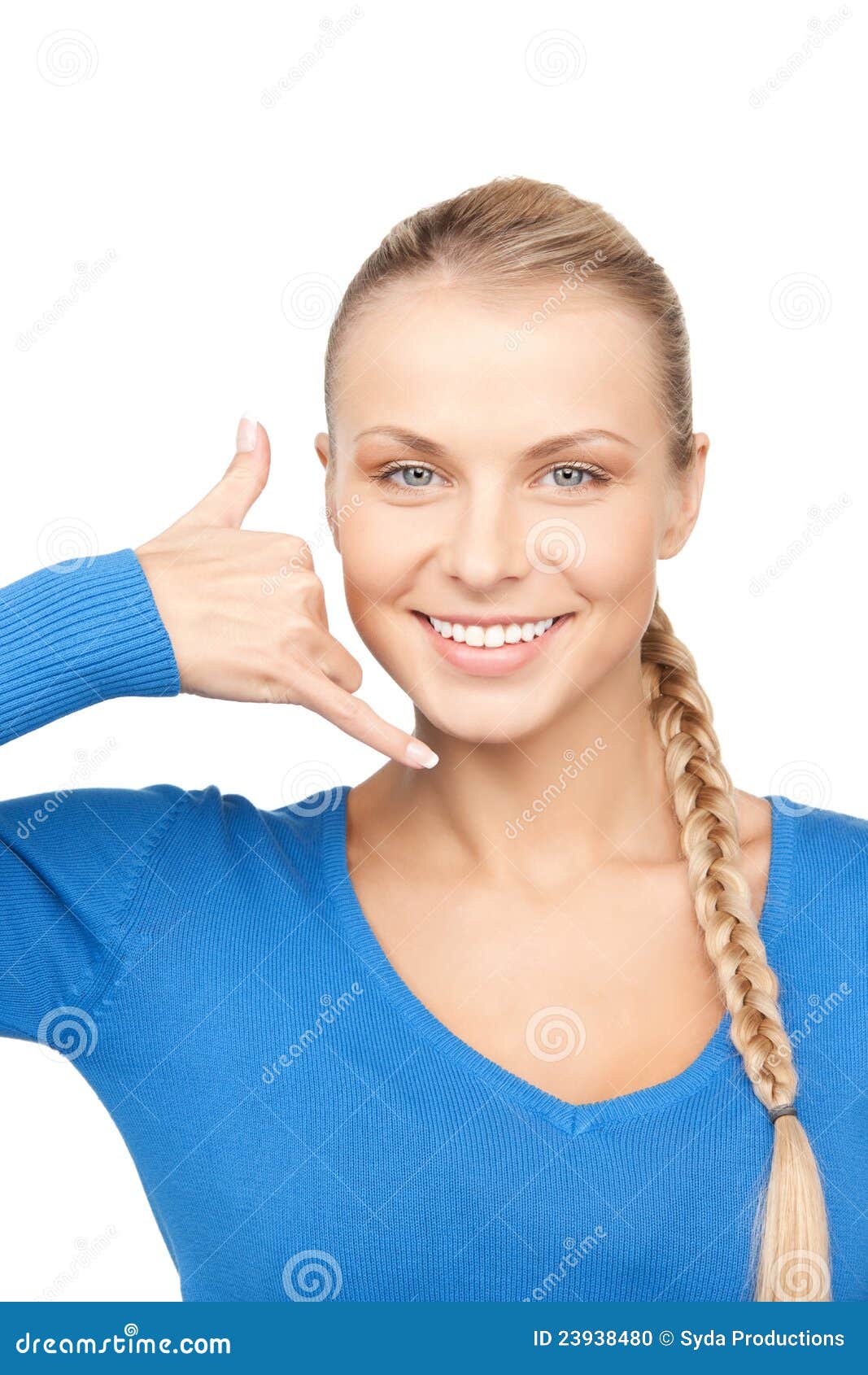 Woman Making a Call Me Gesture Stock Photo - Image of call, business ...