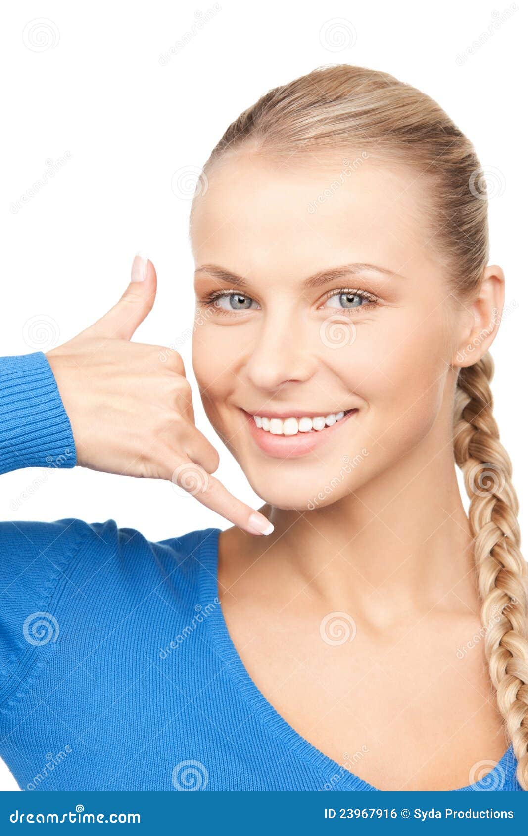 Woman Making a Call Me Gesture Stock Photo - Image of joyful, fingers ...