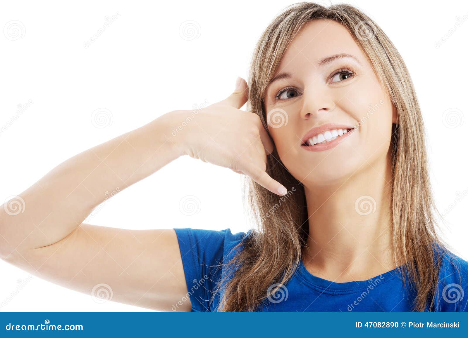 Woman Making a Call Me Gesture Stock Photo - Image of call, looking ...