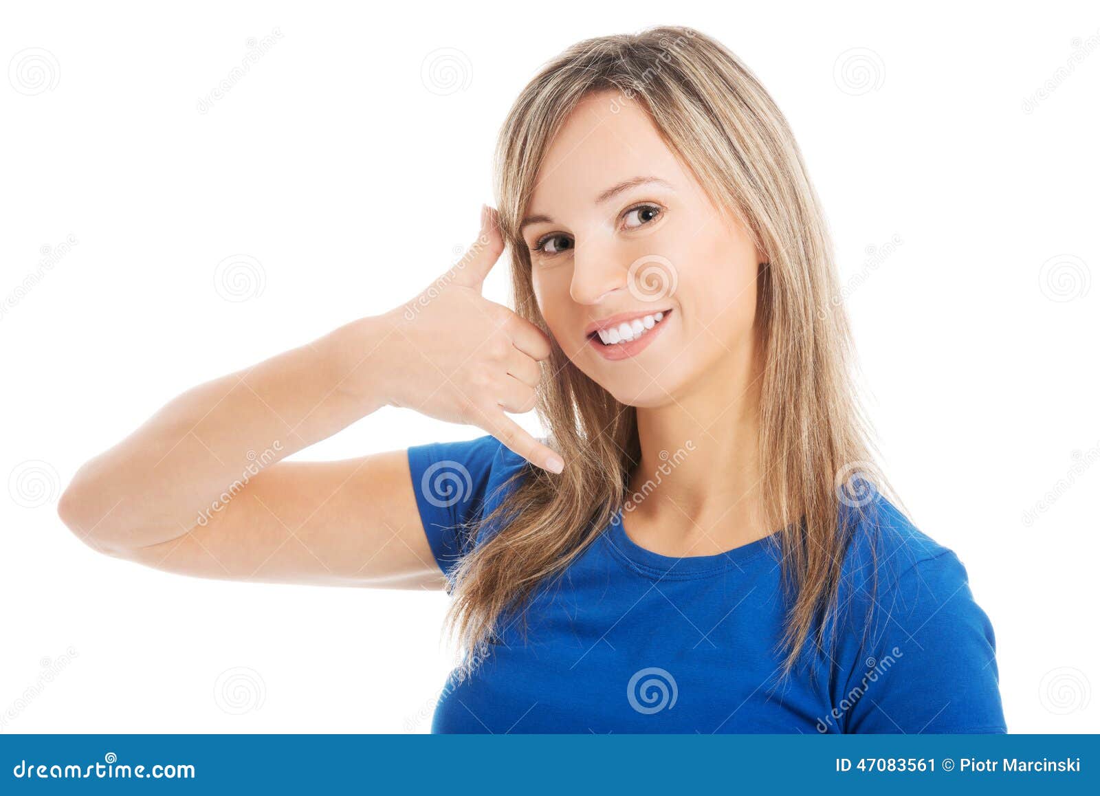 Woman Making a Call Me Gesture Stock Image - Image of friendly, face ...