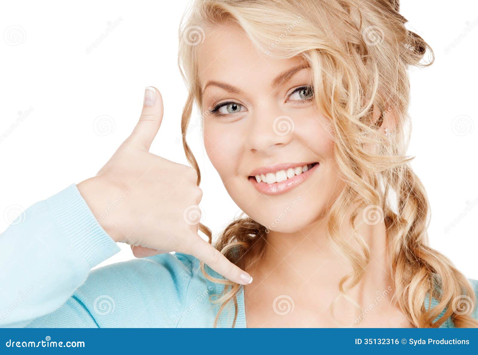 Woman Making a Call Me Gesture Stock Photo - Image of cute ...