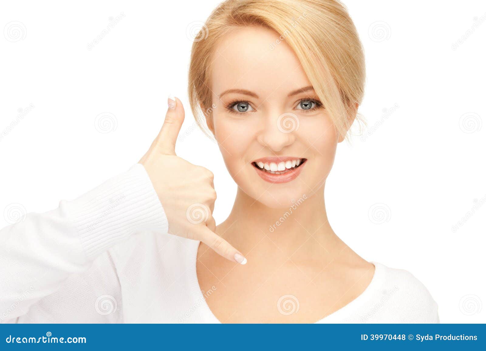 Woman Making a Call Me Gesture Stock Photo - Image of beautiful ...