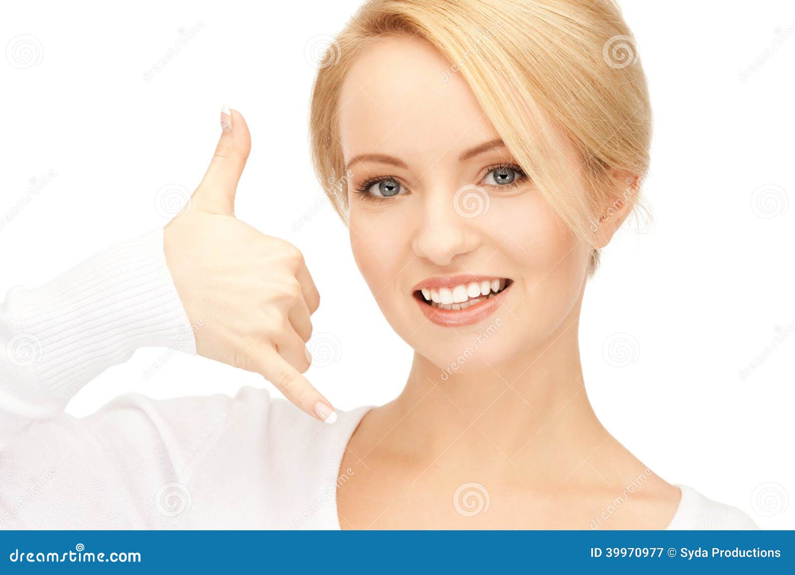 Woman Making a Call Me Gesture Stock Image - Image of fingers, cute ...