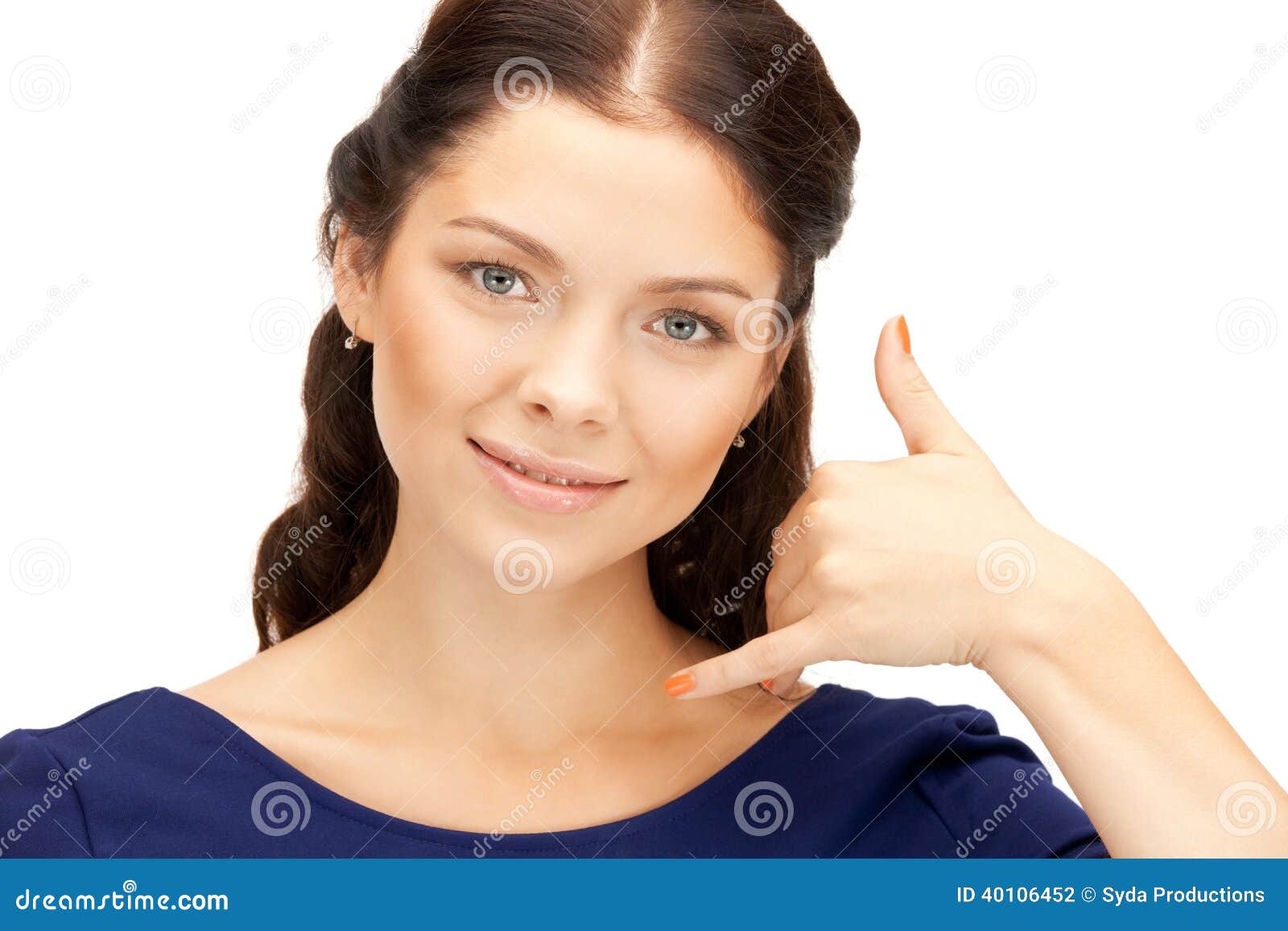 Woman Making a Call Me Gesture Stock Photo - Image of expression ...