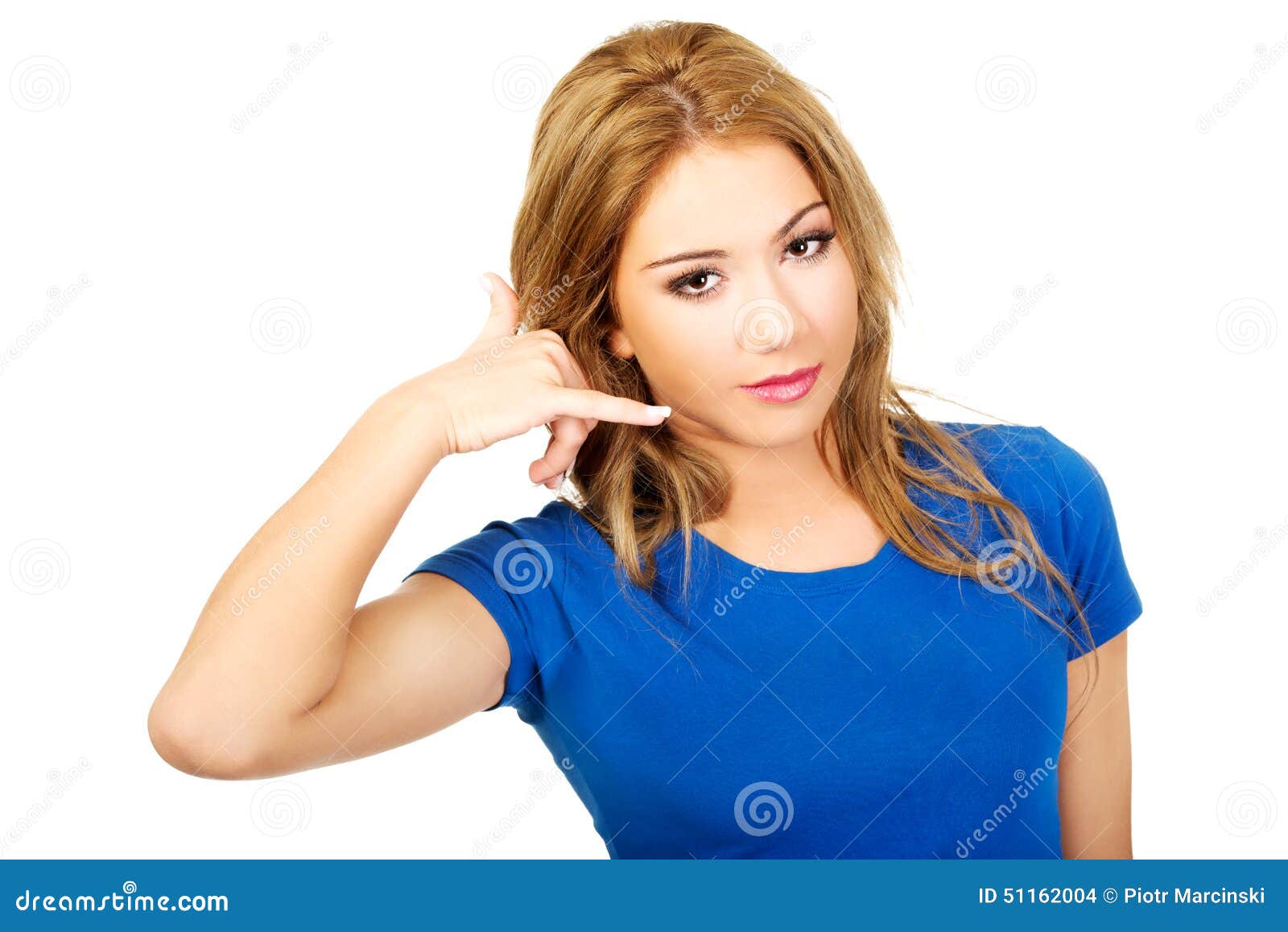 Woman Making a Call Me Sign. Stock Photo - Image of beautiful, adult ...