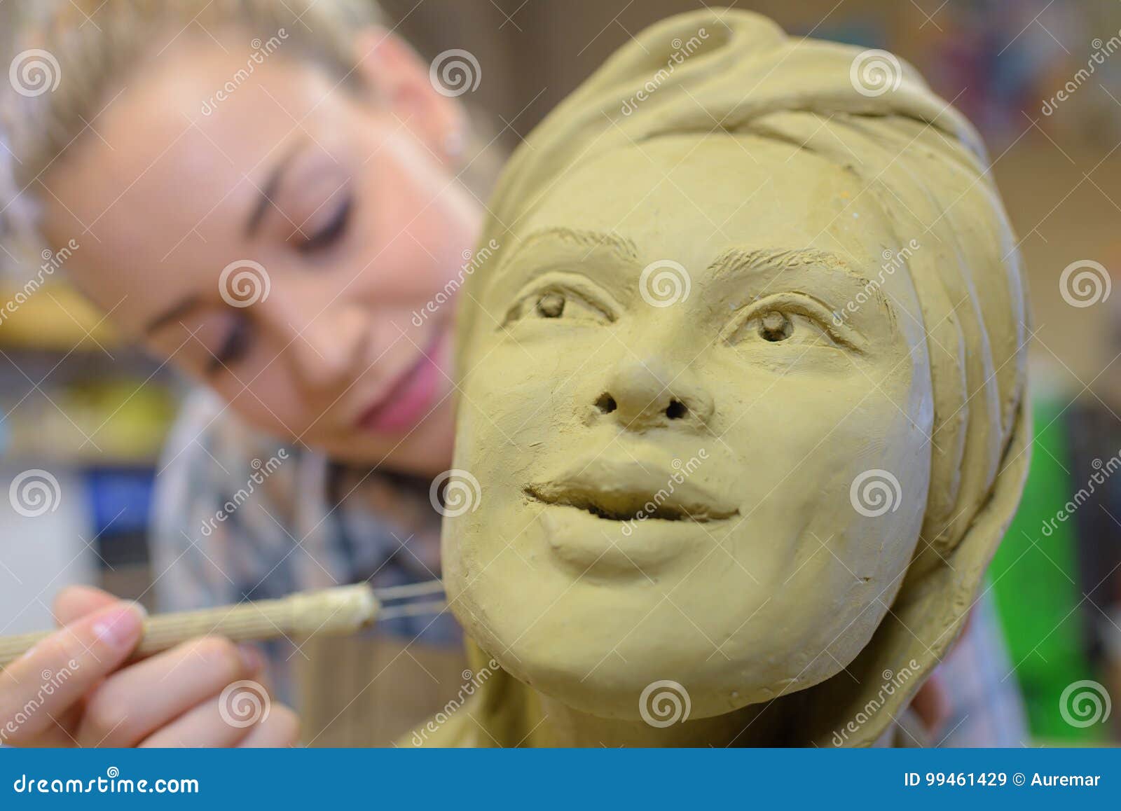 Woman Making Ceramic Face in Art Class Stock Image - Image of pressure ...
