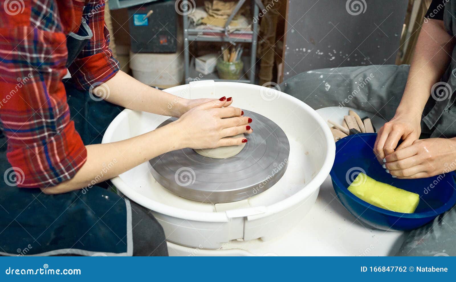 Woman Making Ceramic Pottery, Four Hands Close-up, Focus on Potters ...