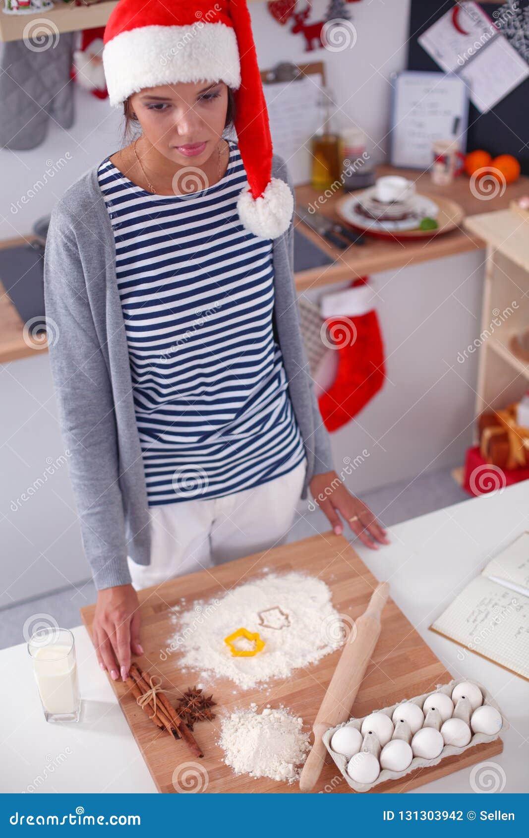 Woman Making Christmas Cookies in the Kitchen Stock Photo - Image of ...