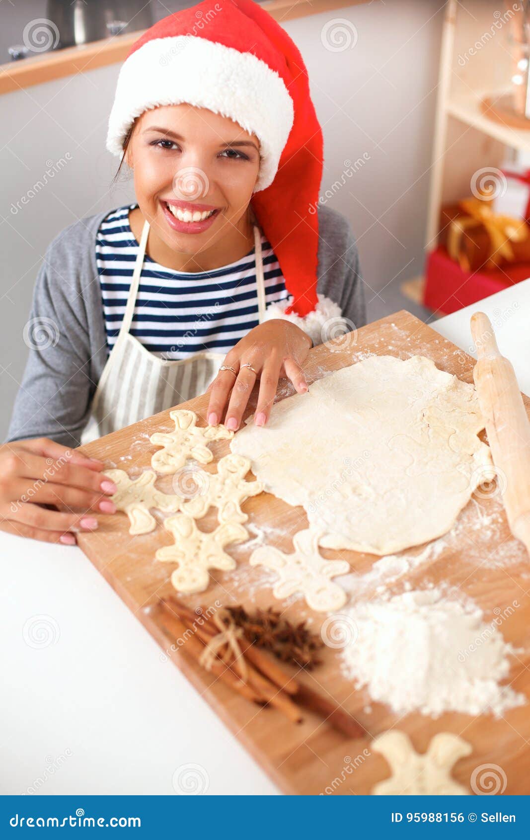 Woman Making Christmas Cookies in the Kitchen Stock Photo - Image of ...