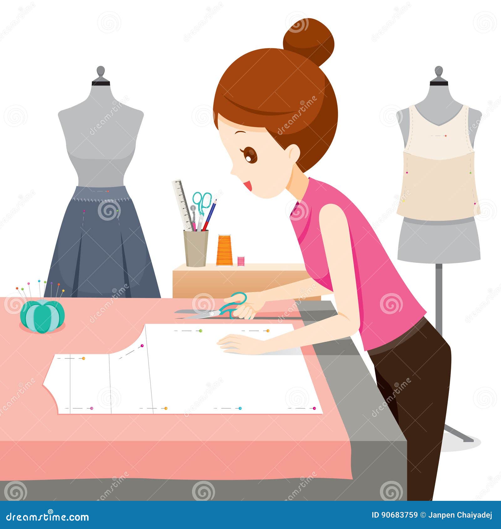 Woman Making Clothes Pattern Stock Vector - Illustration of housekeeper ...
