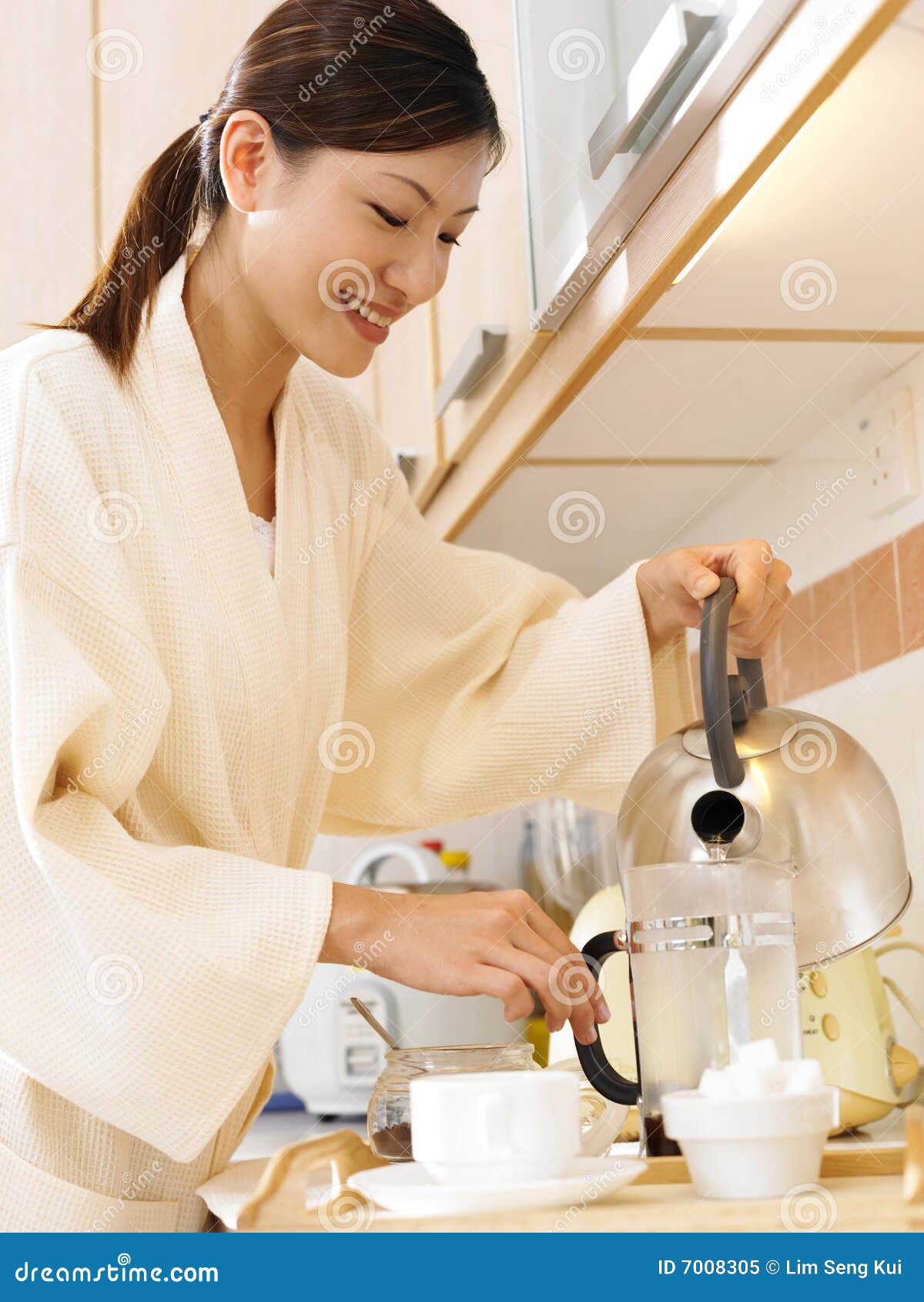Woman making coffee stock image. Image of homely, kettle - 7008305