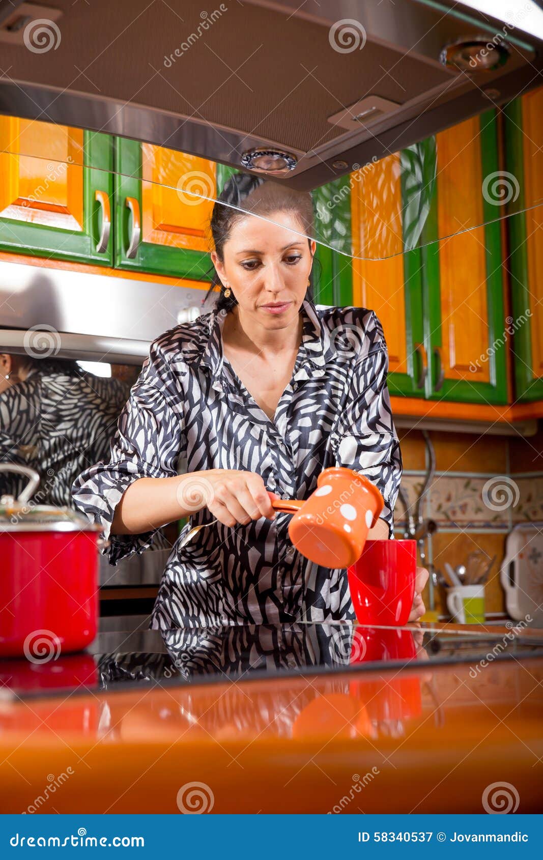 Woman Making Coffee in Her Kitchen Stock Image - Image of arabica ...
