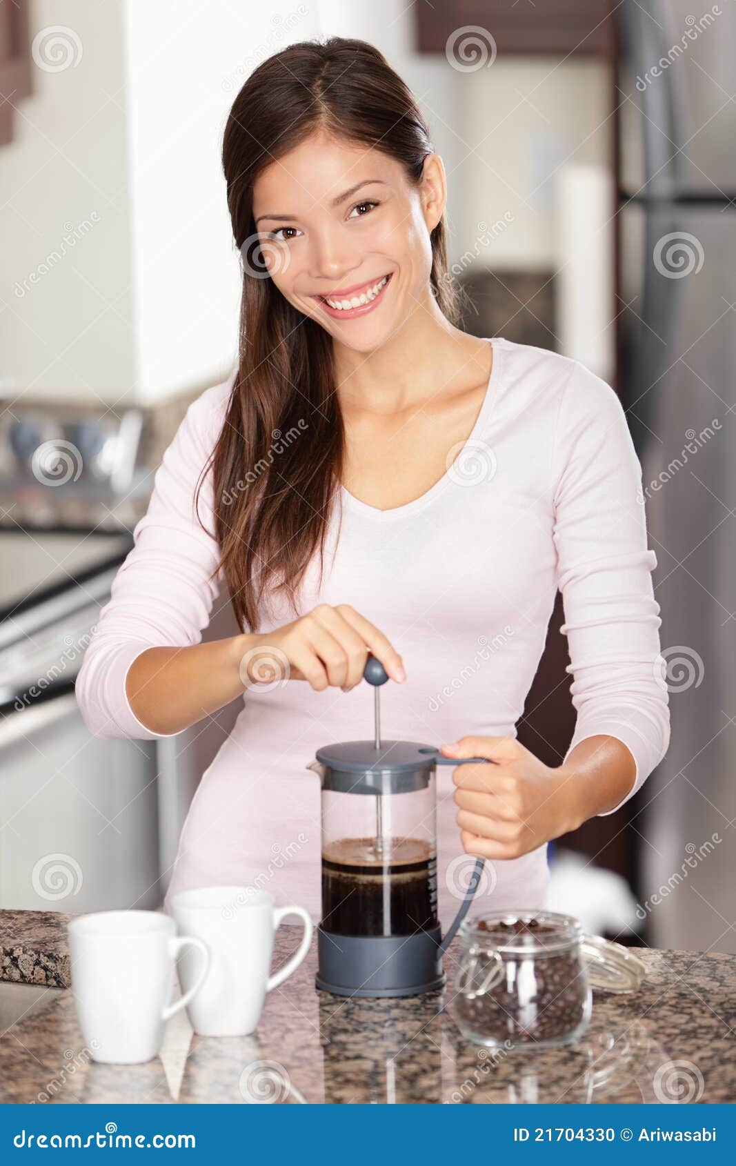 Woman Making Coffee in Kitchen Stock Photo - Image of housewife ...