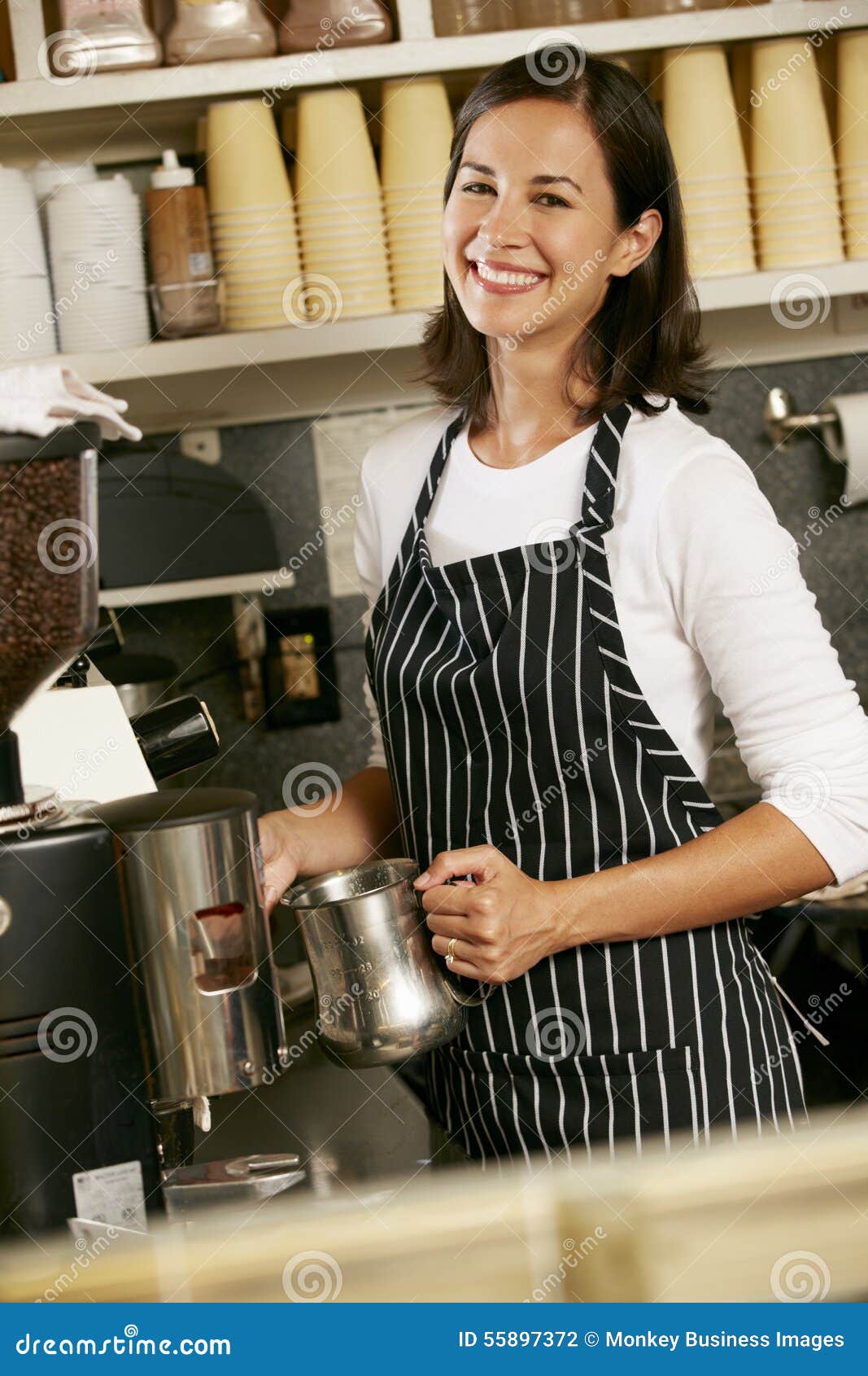 Woman Making Coffee in Shop Stock Photo - Image of espresso, maker ...