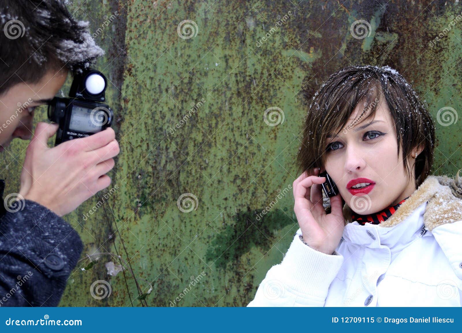 Woman Making Conversation Outside Stock Image - Image of flakes, cell ...