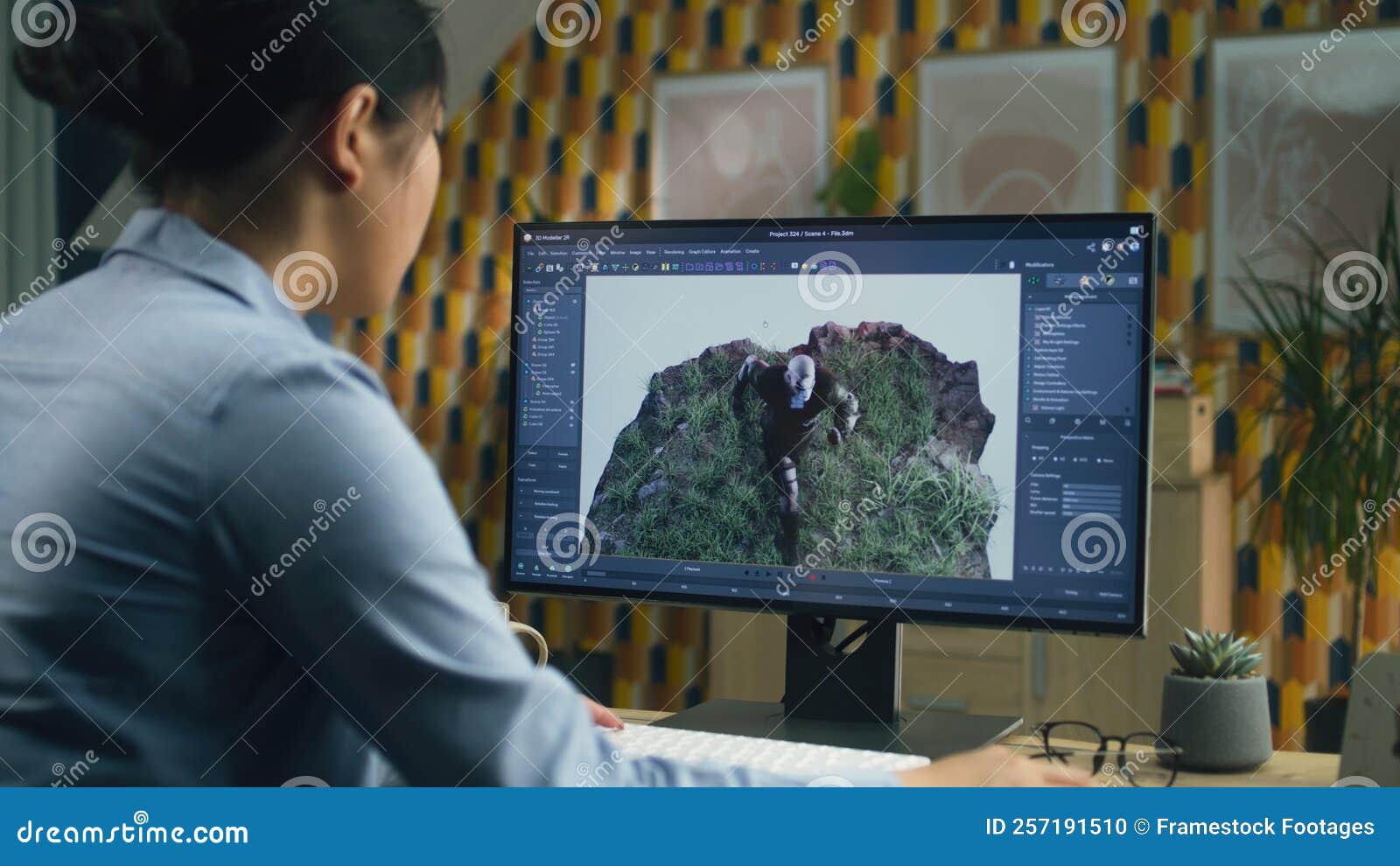 Woman Making 3D Animation for Video Game Stock Photo - Image of model ...