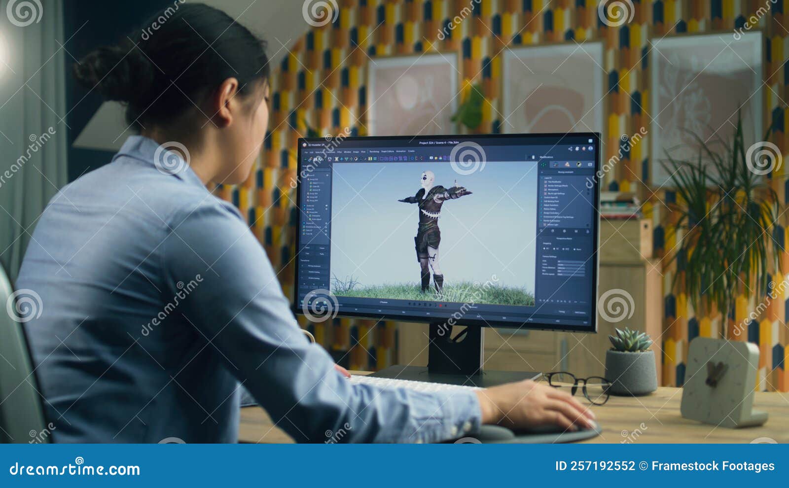Woman Making 3D Animation for Video Game Stock Photo - Image of female ...