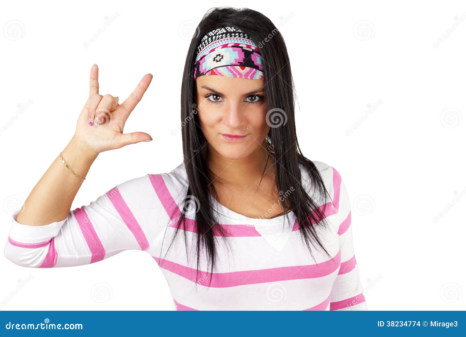 Woman Making Devils Hand Gesture Stock Photo - Image of chick, hand ...