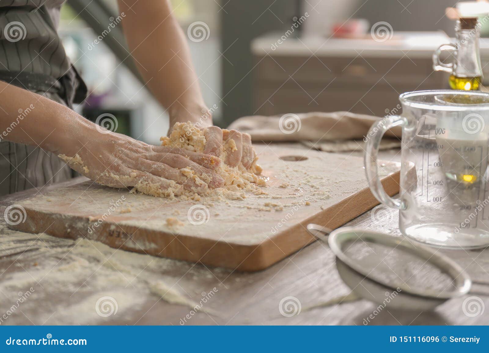 Woman Making Dough for Bakery on Table in Kitchen Stock Photo - Image ...