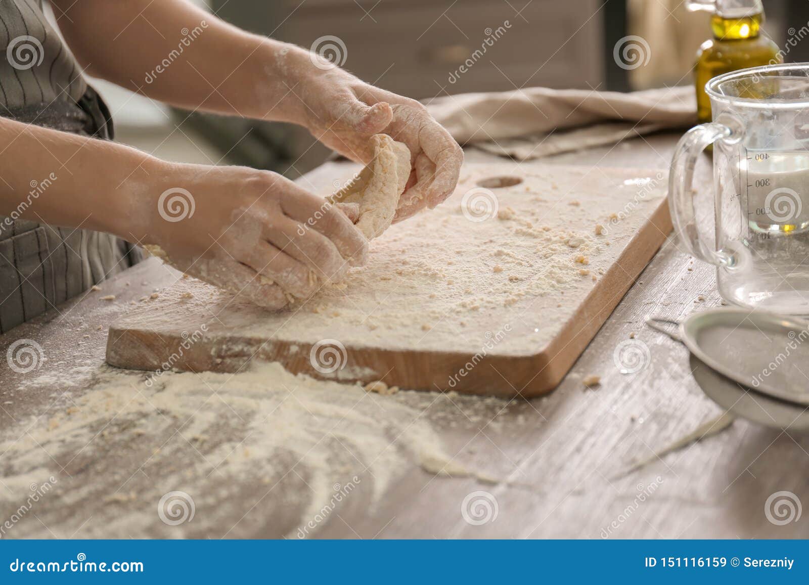 Woman Making Dough for Bakery on Table in Kitchen Stock Image - Image ...