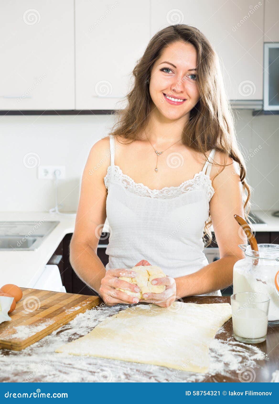 Woman making dough stock image. Image of person, plate - 58754321