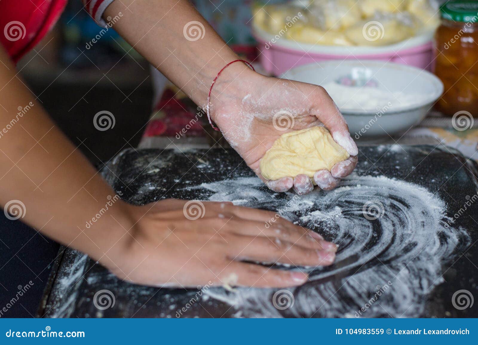 Woman Making Dough Using Her Hands Stock Image - Image of rolling ...