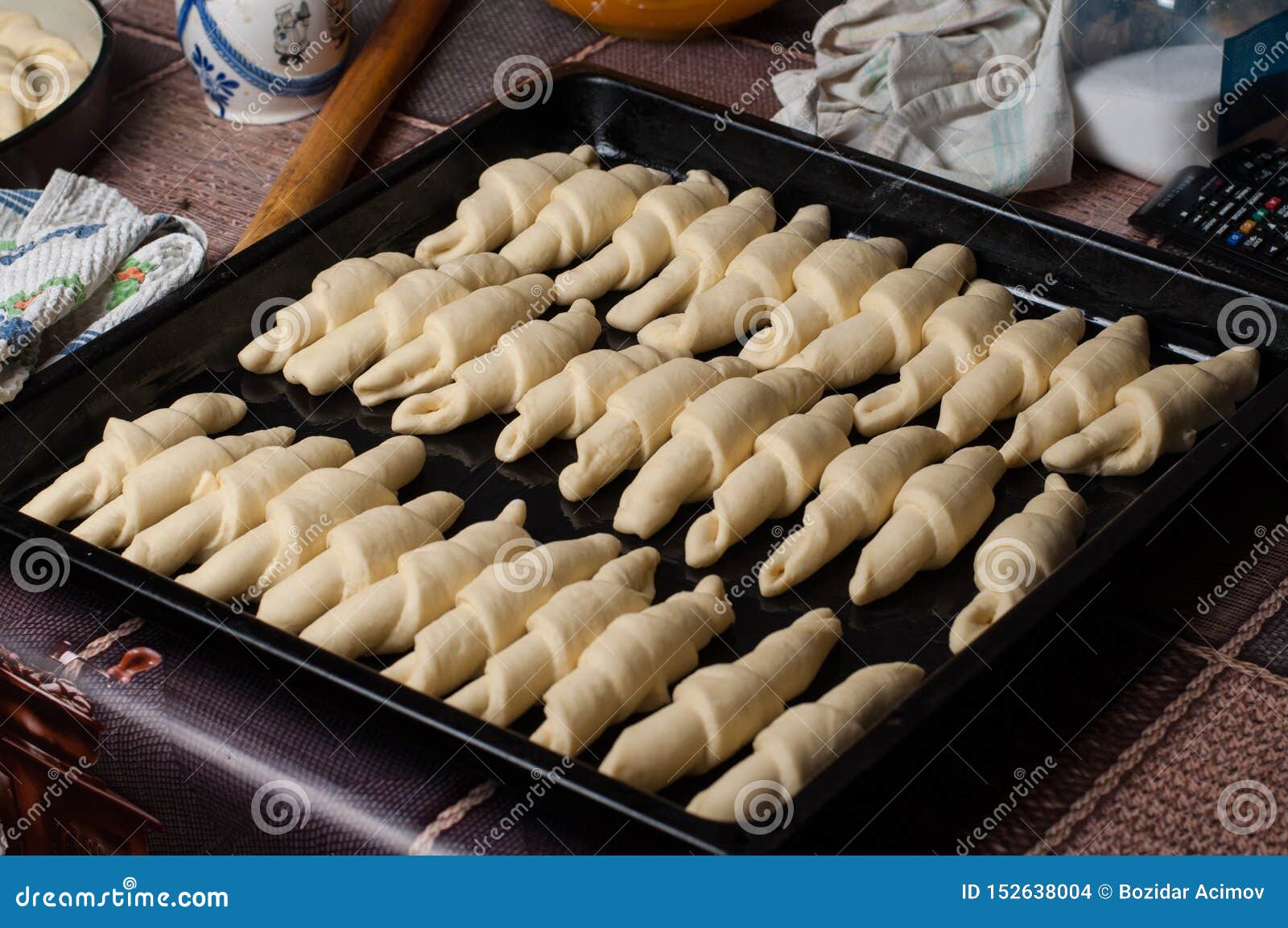 Woman Making Dought.Dought for Pizza and Bread and Roll Stock Photo ...
