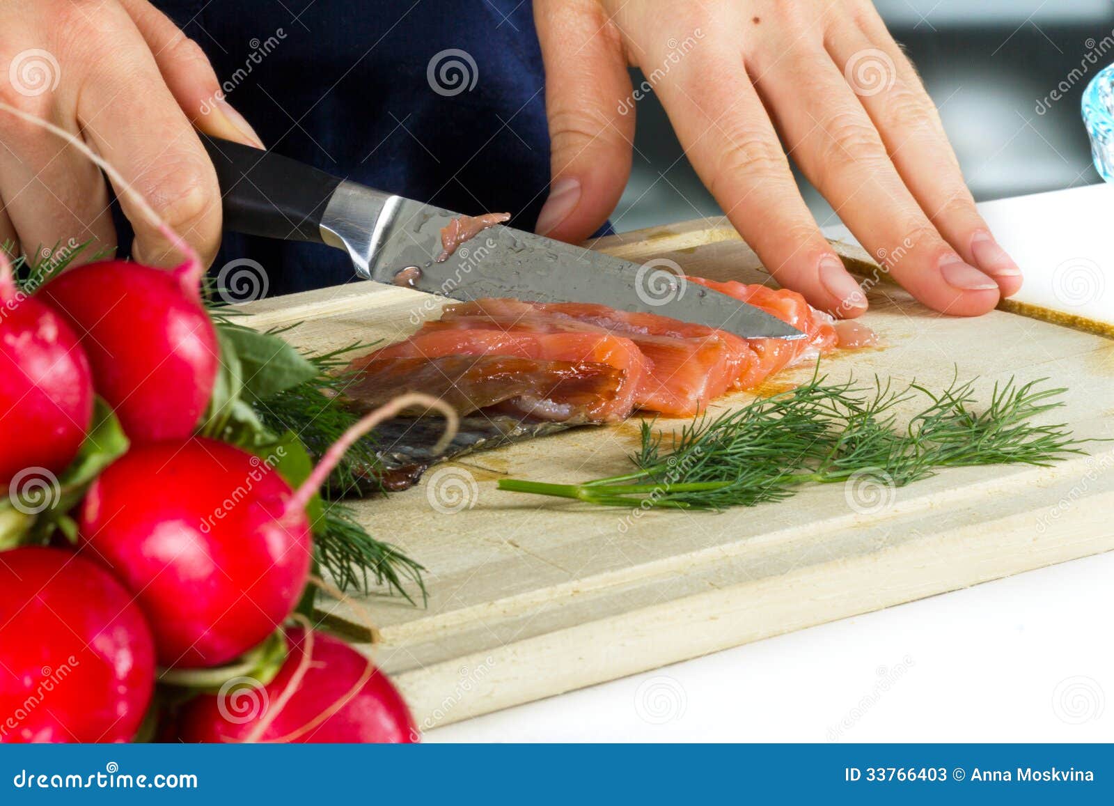 Woman making fish salad stock image. Image of utensil - 33766403