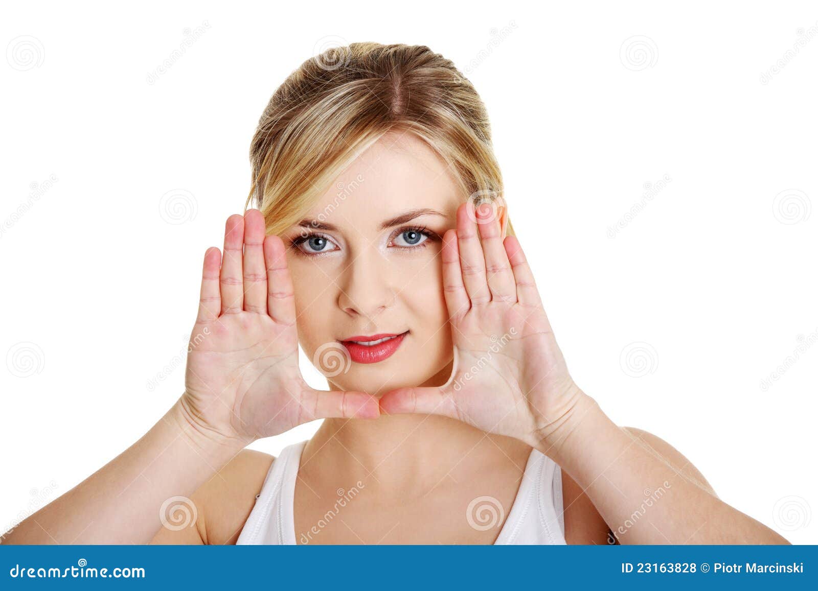 Woman Making Frame on Her Face with Her Hands Stock Photo - Image of ...